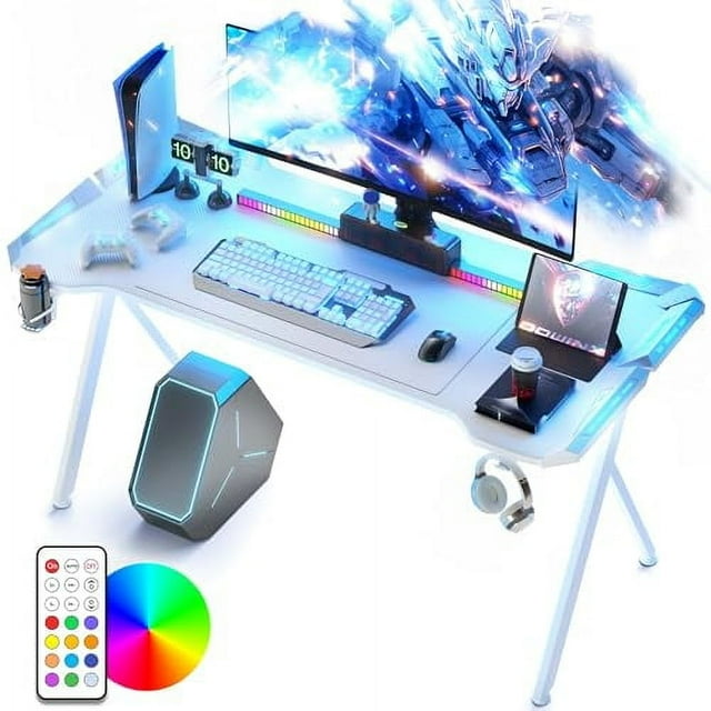Dowinx Gaming Desk with LED Lights, RGB Gaming Computer Table with ...