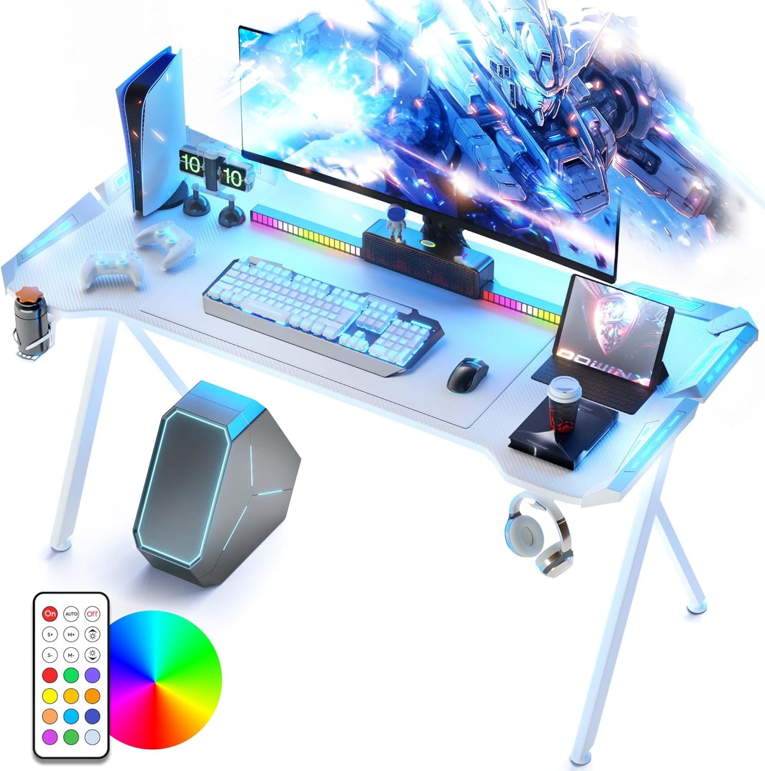 Dowinx Gaming Desk with LED Lights, RGB Gaming Computer Table with ...