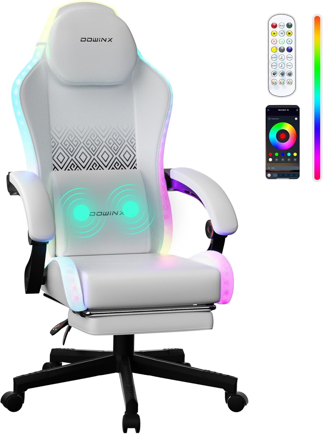 Dowinx LED Gaming Chair, Game Chair with Massage Lumbar Support and ...