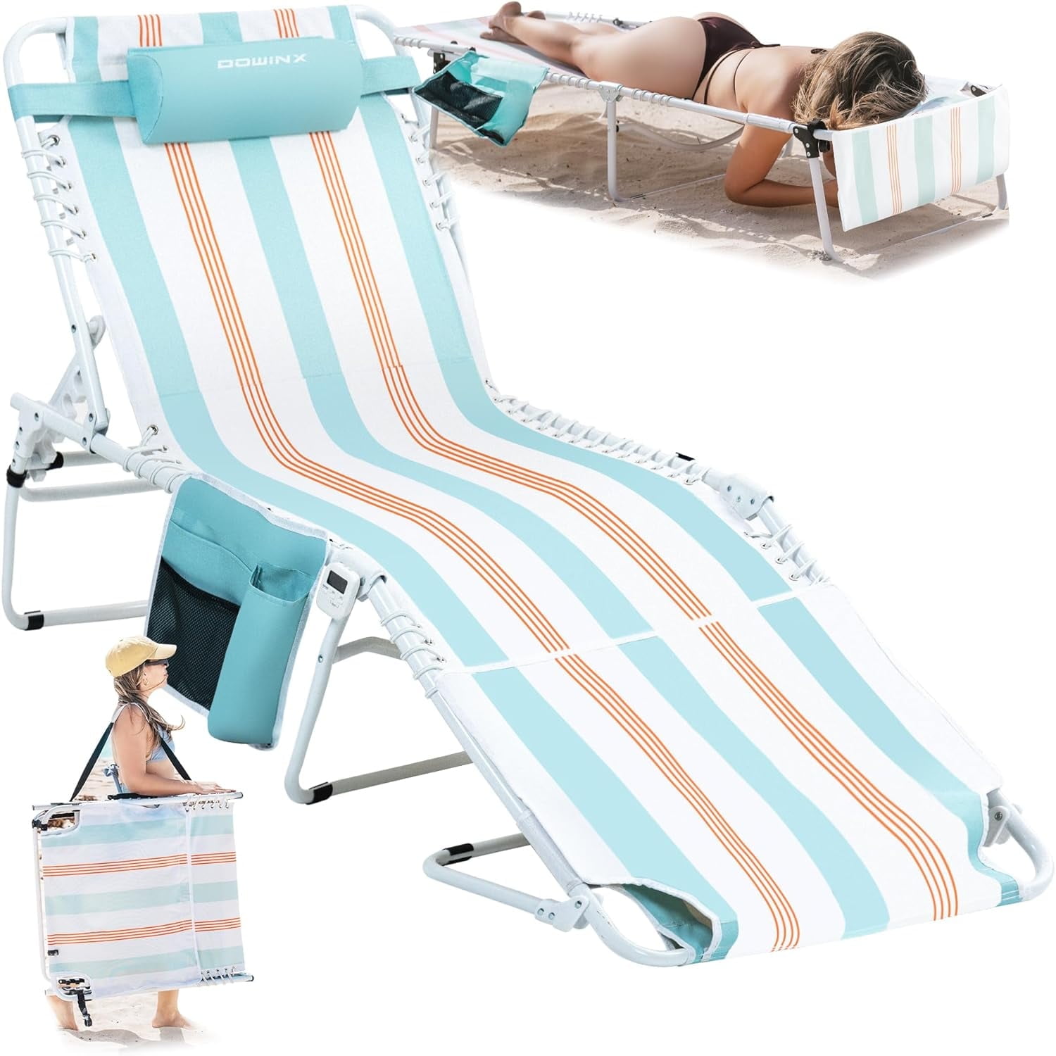 Dowinx Oversized Tanning Chair with Face Hole, Portable Chaise Lounge ...