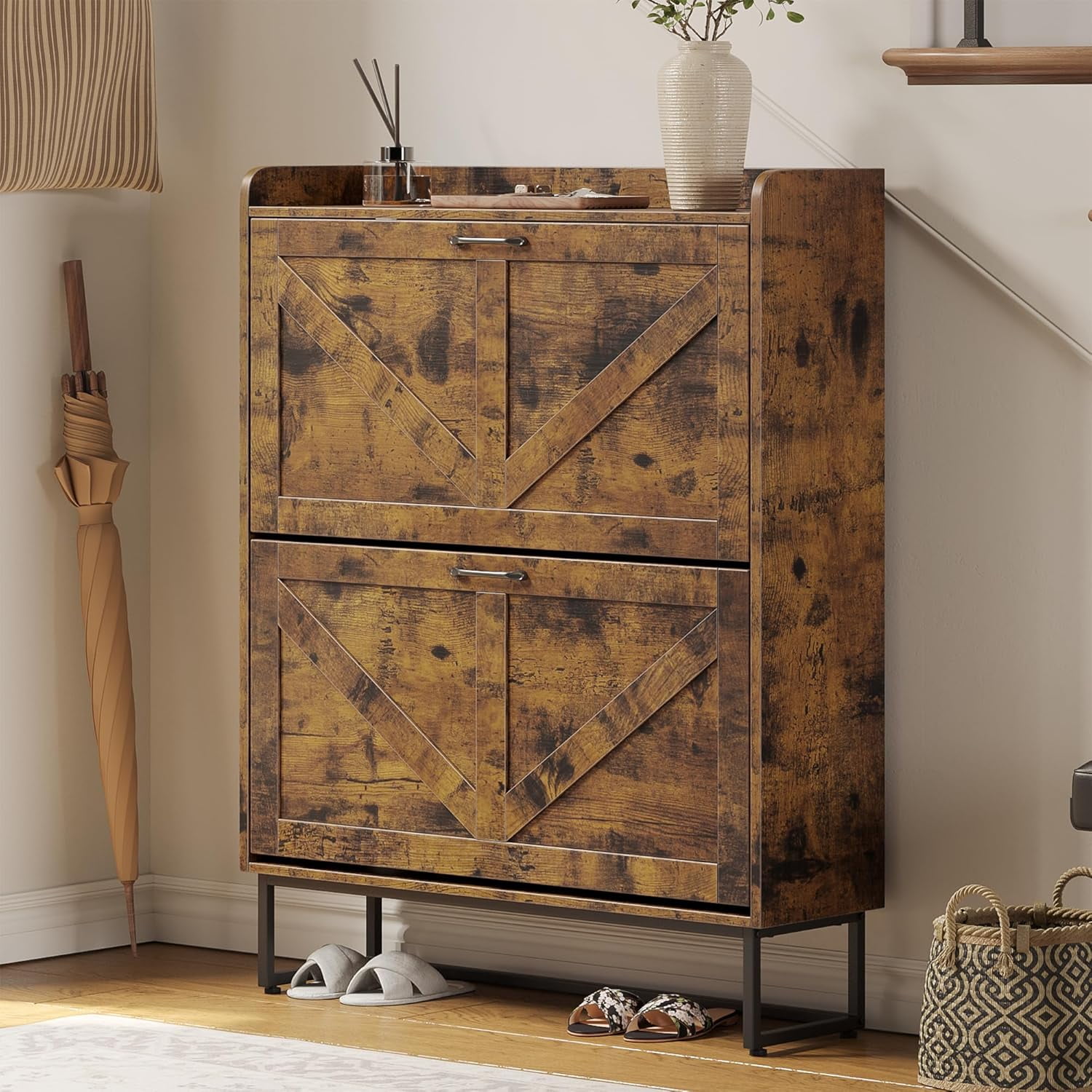 Dowinx Shoe Cabinet Storage with 2 Flip Drawers, Freestanding Shoe ...