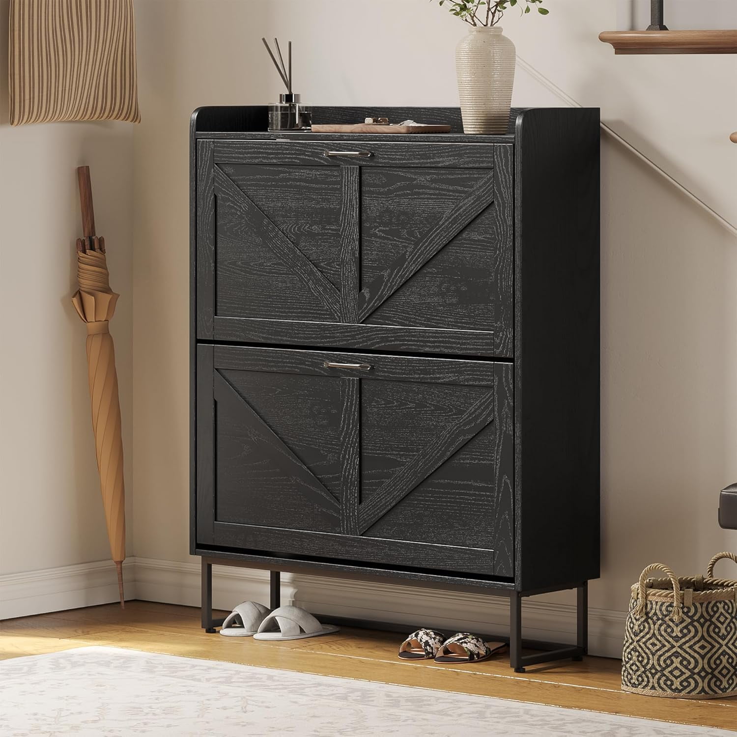 Dowinx Shoe Cabinet Storage with 2 Flip Drawers, Freestanding Shoe ...