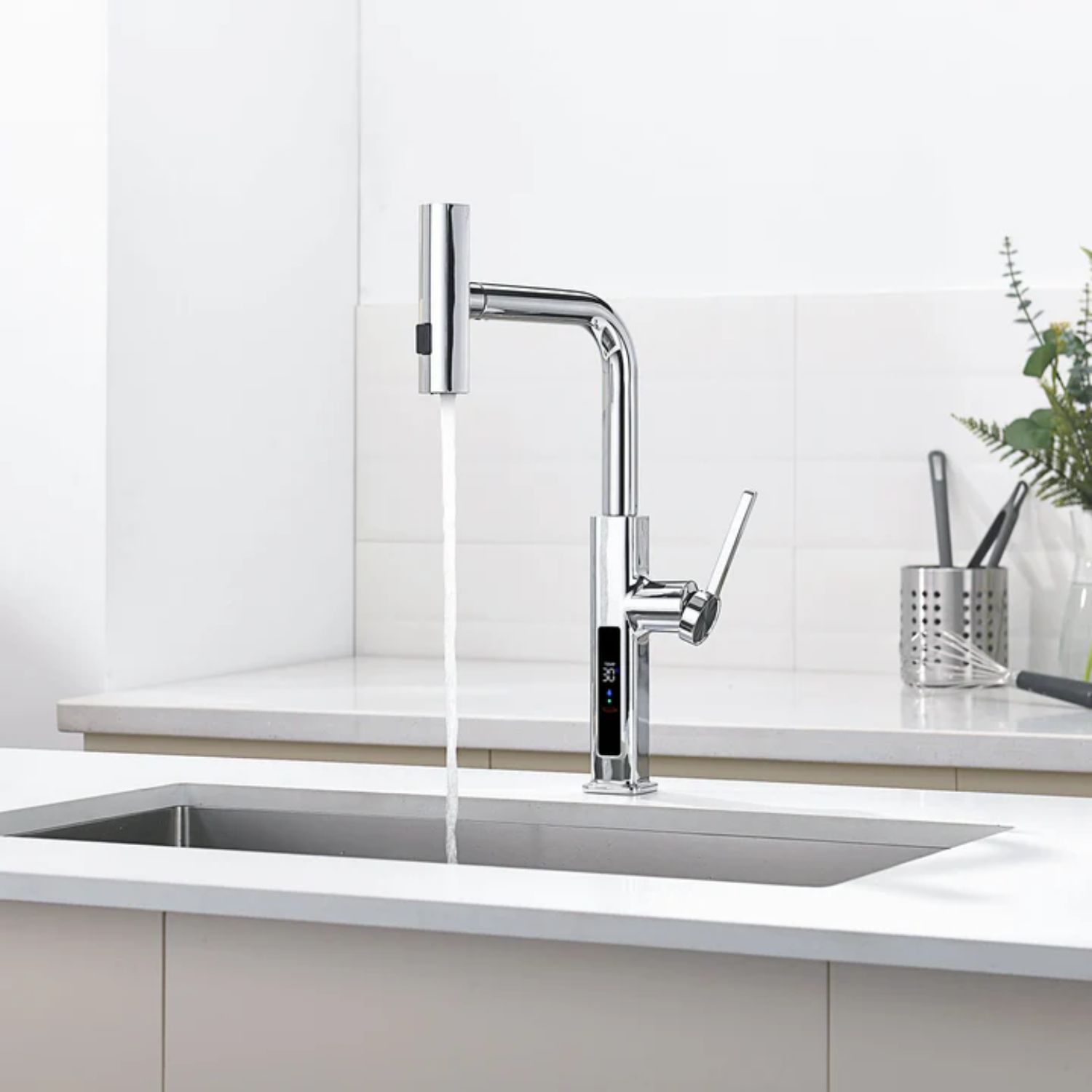 Dowler Single Handle Kitchen Faucet with Pull-Out Sprayer & LED ...