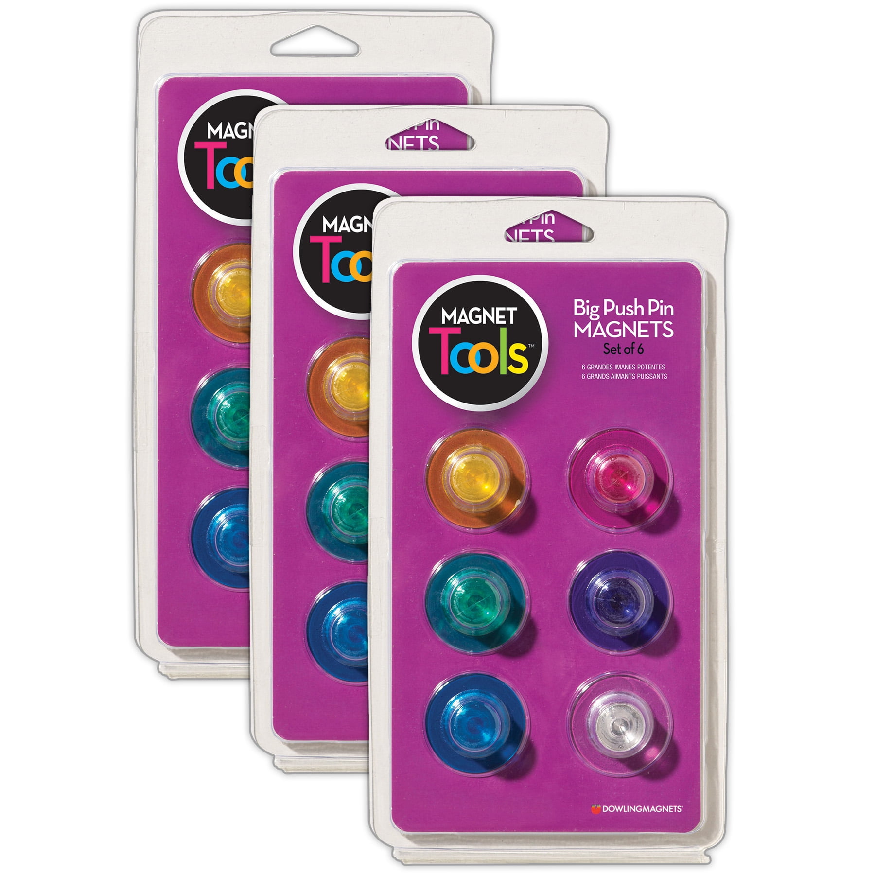 Dowling Magnets Magnet Tools Big Push Pin Magnets, 6 Per Pack, 3 Packs ...