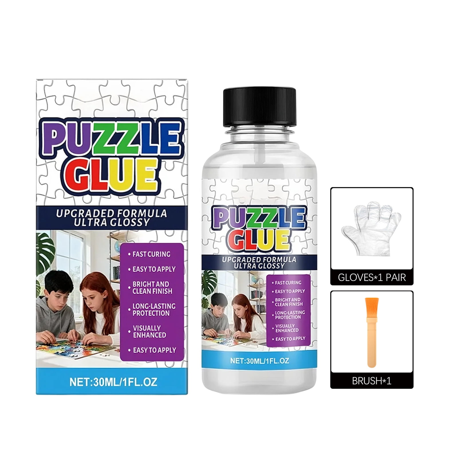 Dowmoo Puzzle Glue Set With 1 Bottle Glue, 1 Pair Gloves, 1 Brush ...