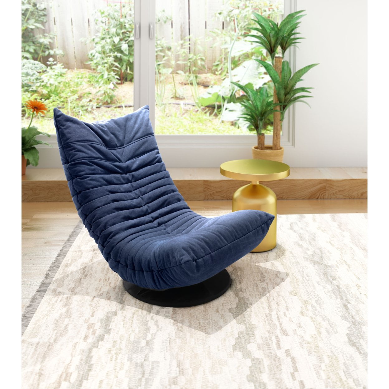 Zuo Modern Down Low Swivel Accent Chair, Urban Design, Denim-Textured ...