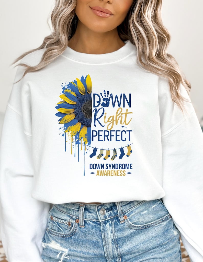 Down Right Perfect T-Shirt, Down Syndrome Awareness Shirt, Blue Yellow ...