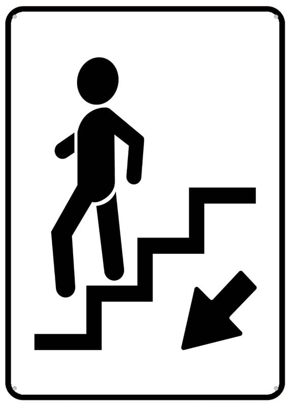 Down Stairs Left Symbol Sign Signs Outdoor, Uv Printed Aluminum 12 X 8 ...