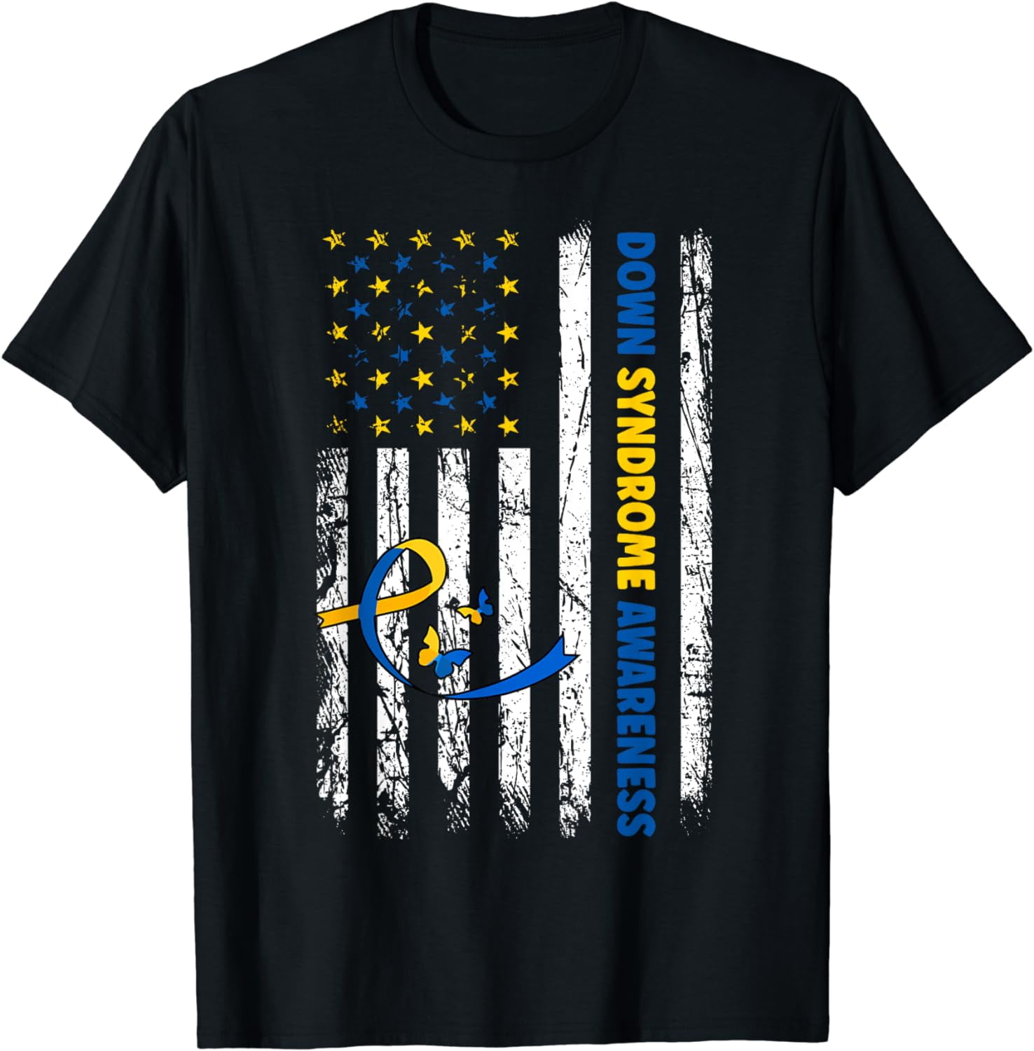 Down Syndrome Awareness American Flag Yellow Blue Ribbon T-Shirt ...