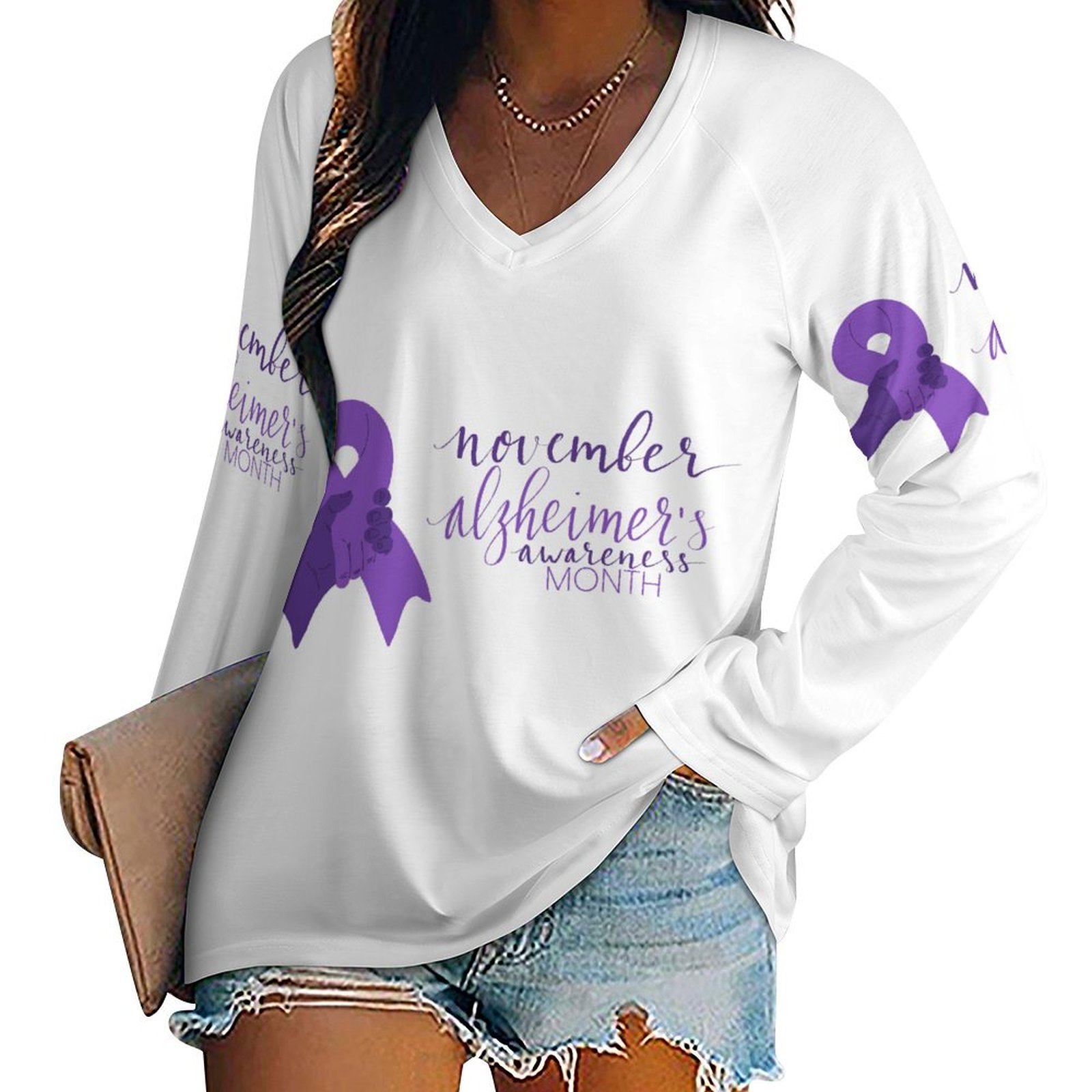 Down Syndrome Awareness Month Women's Long Sleeve Shirts Casual V Neck ...