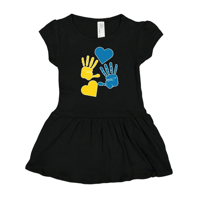 Inktastic Down Syndrome Awareness with Handprints and Hearts Blue and Yellow Girls Baby Dress ...