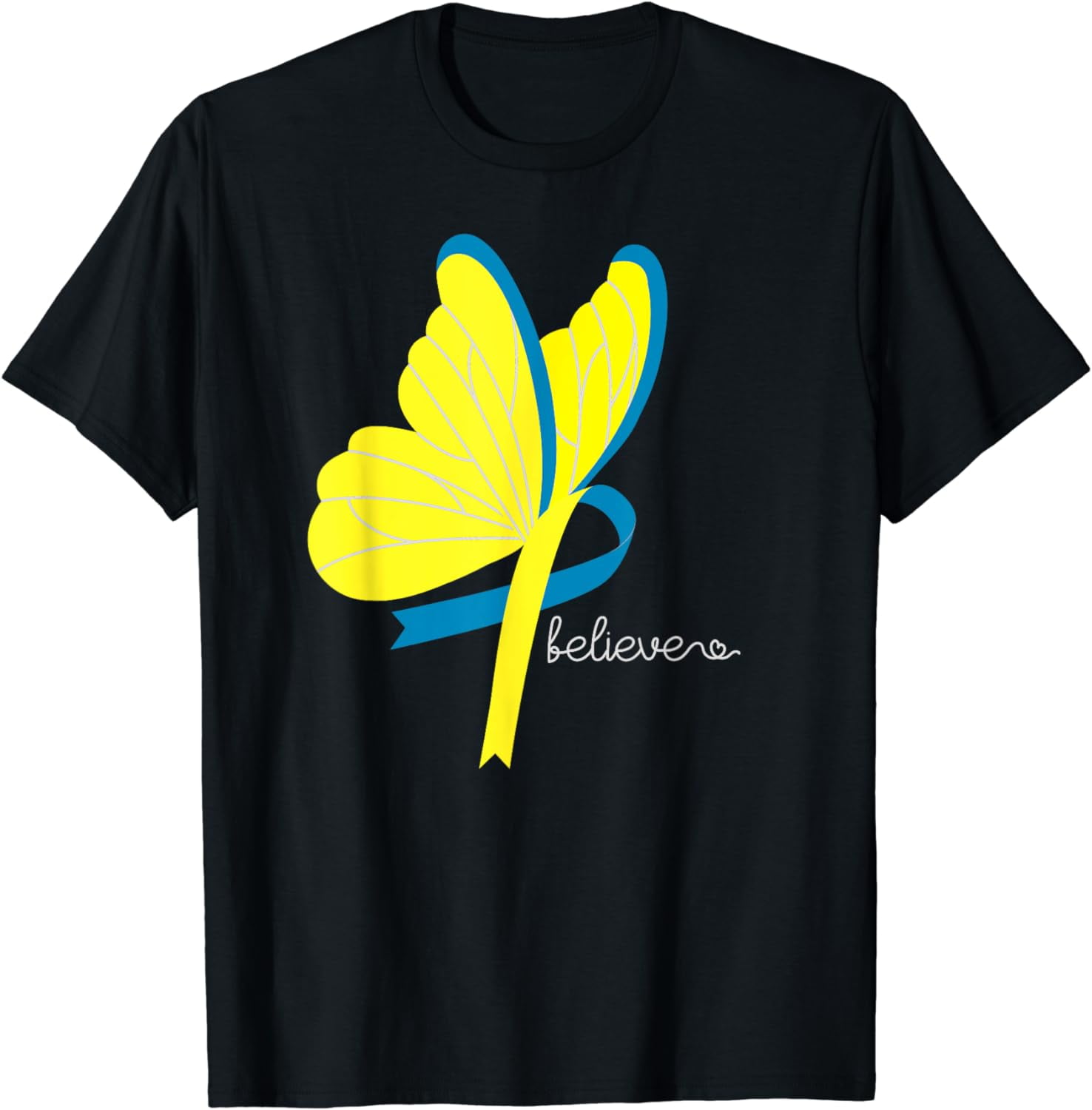 Down Syndrome Trisomy 21 Butterfly Ribbon Believe T-Shirt - Walmart.com