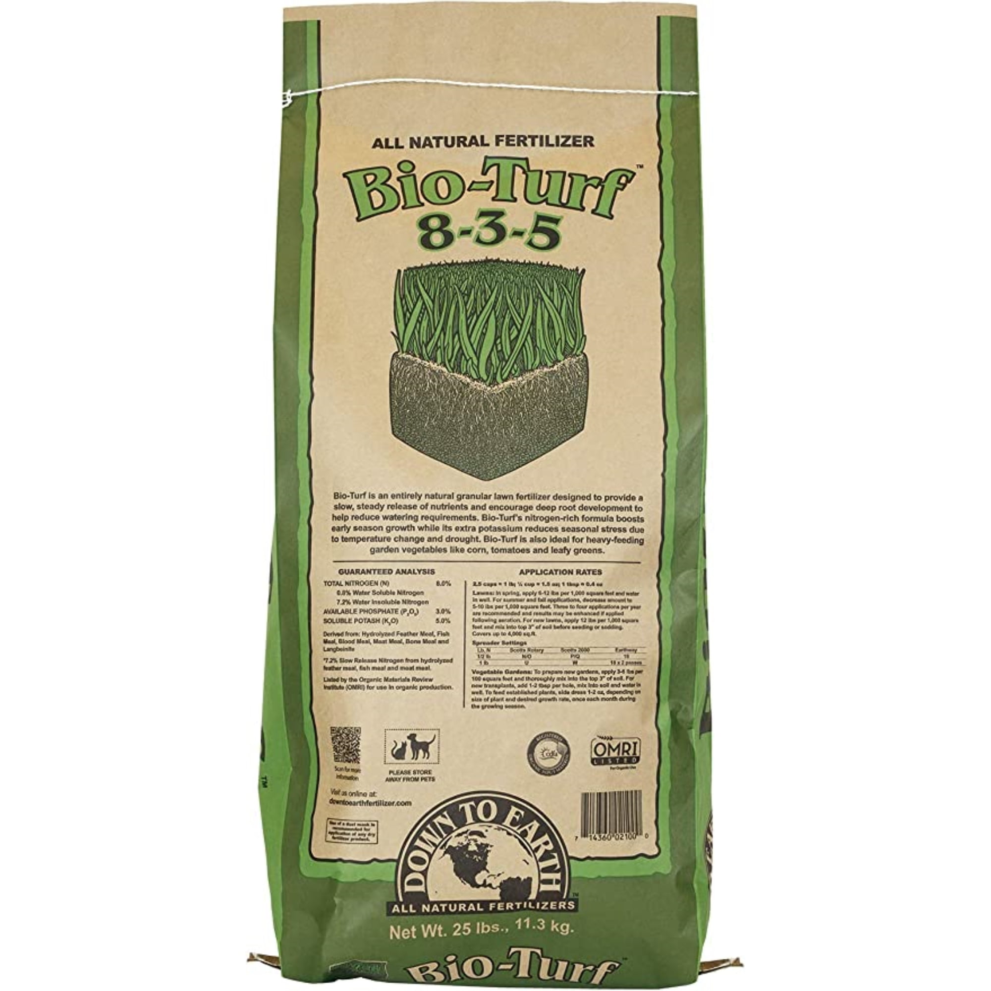 Down To Earth Organic Bio-Turf 8-3-5, General Purpose Lawn Fertilizer ...