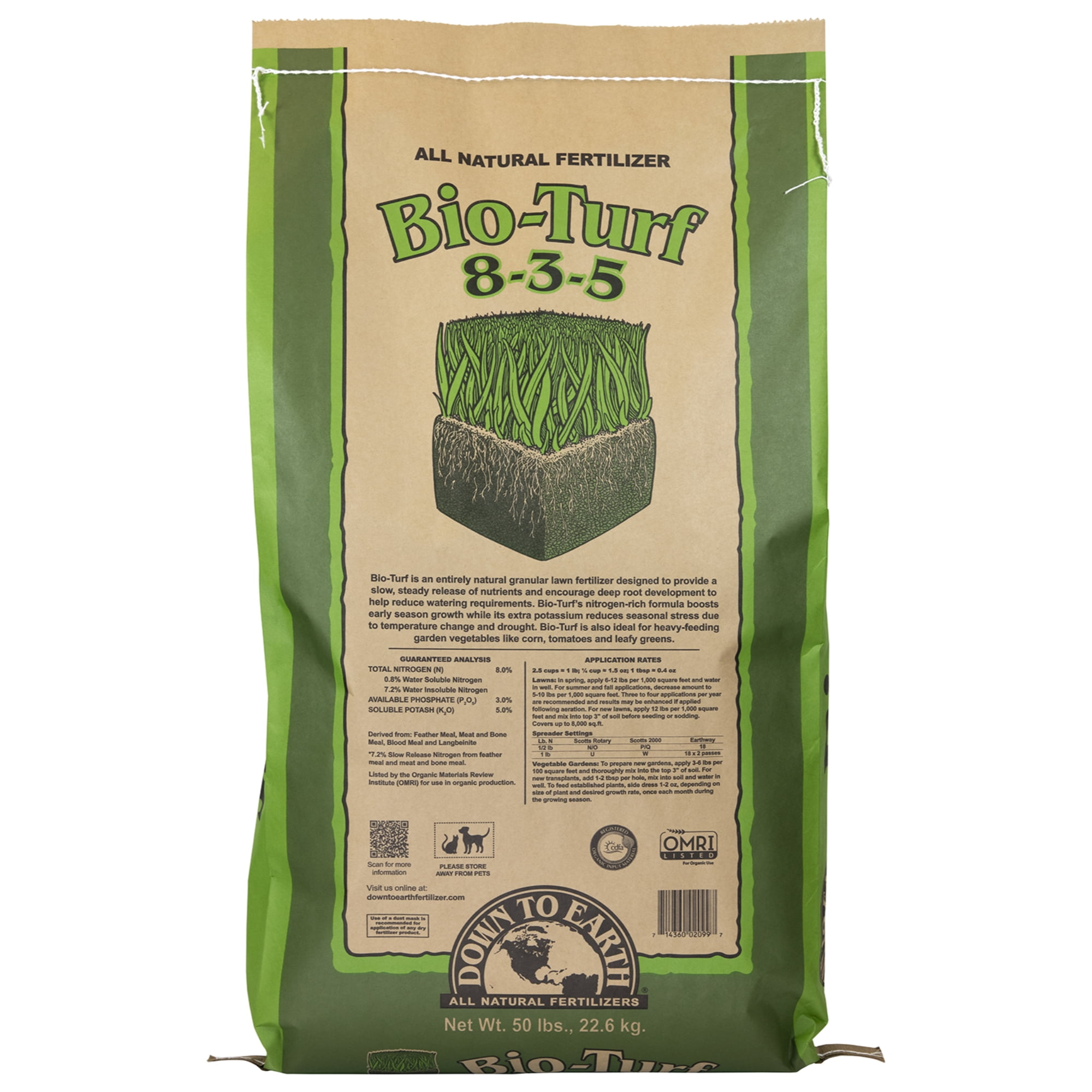 Down To Earth Organic Bio-Turf Nutrient-Rich Fertilizer Mix 8-3-5, 50 ...