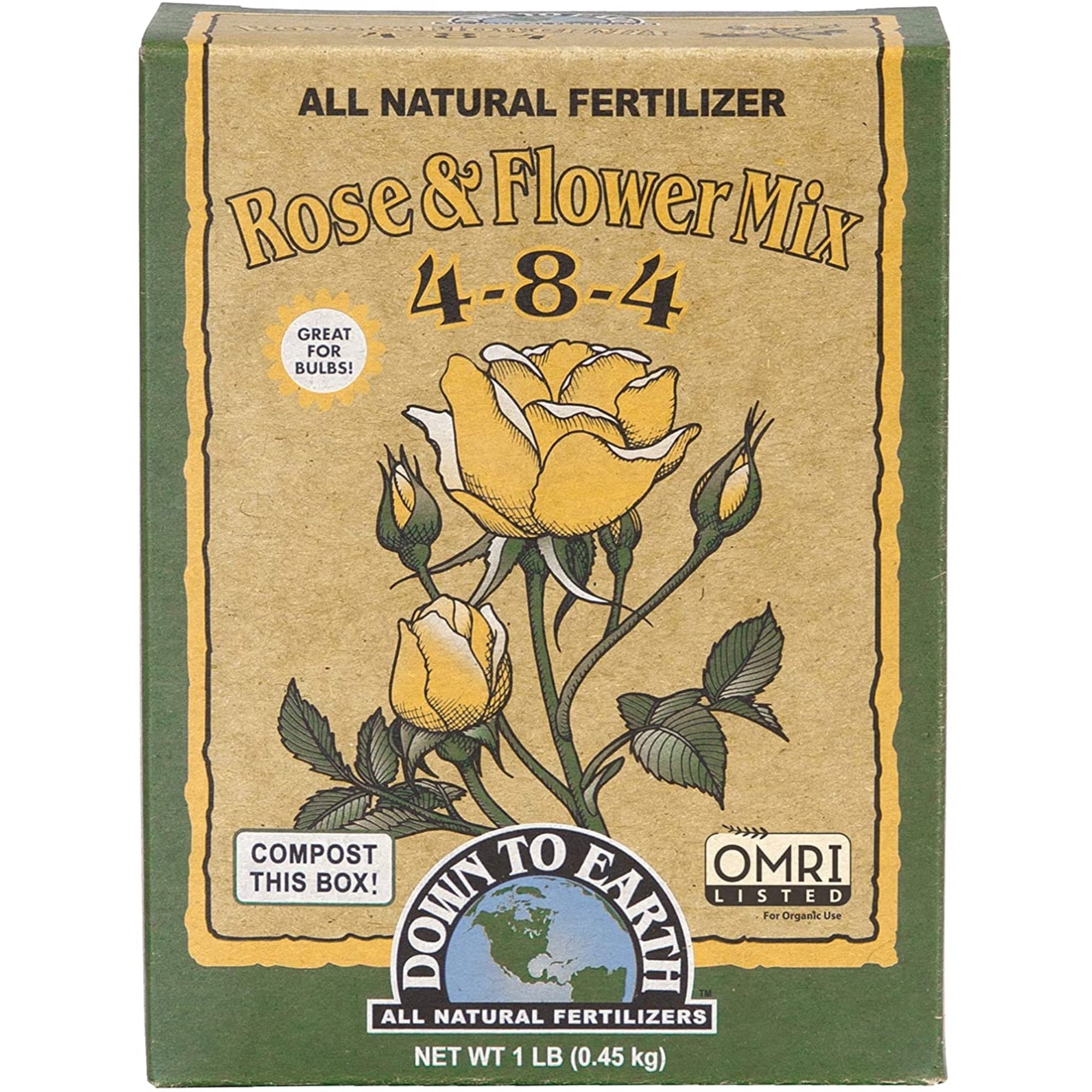 Down to Earth All Natural Rose & Flower Bulb Fertilizer Mix 4-8-4, 1 lb ...
