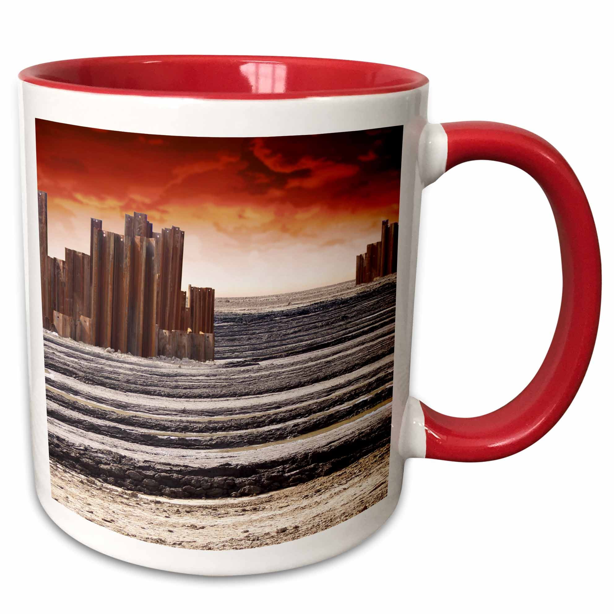 3dRose, Down Town rusted steel remnants of an urban architectural structure, 11oz Two-Tone Red ...
