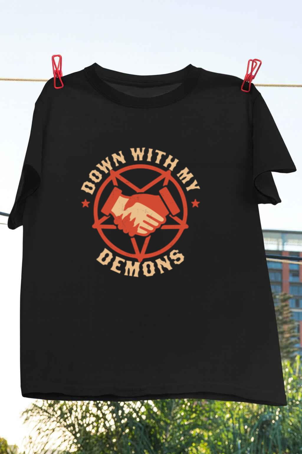 Down With My Demons Handshake Gothic Retro Vintage Dark Humor Unisex T ...