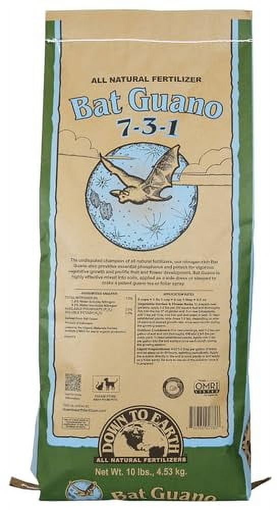 Down to Earth All Natural Fertilizer Bat Guano 7-3-1, 10 lb Bag Organic ...