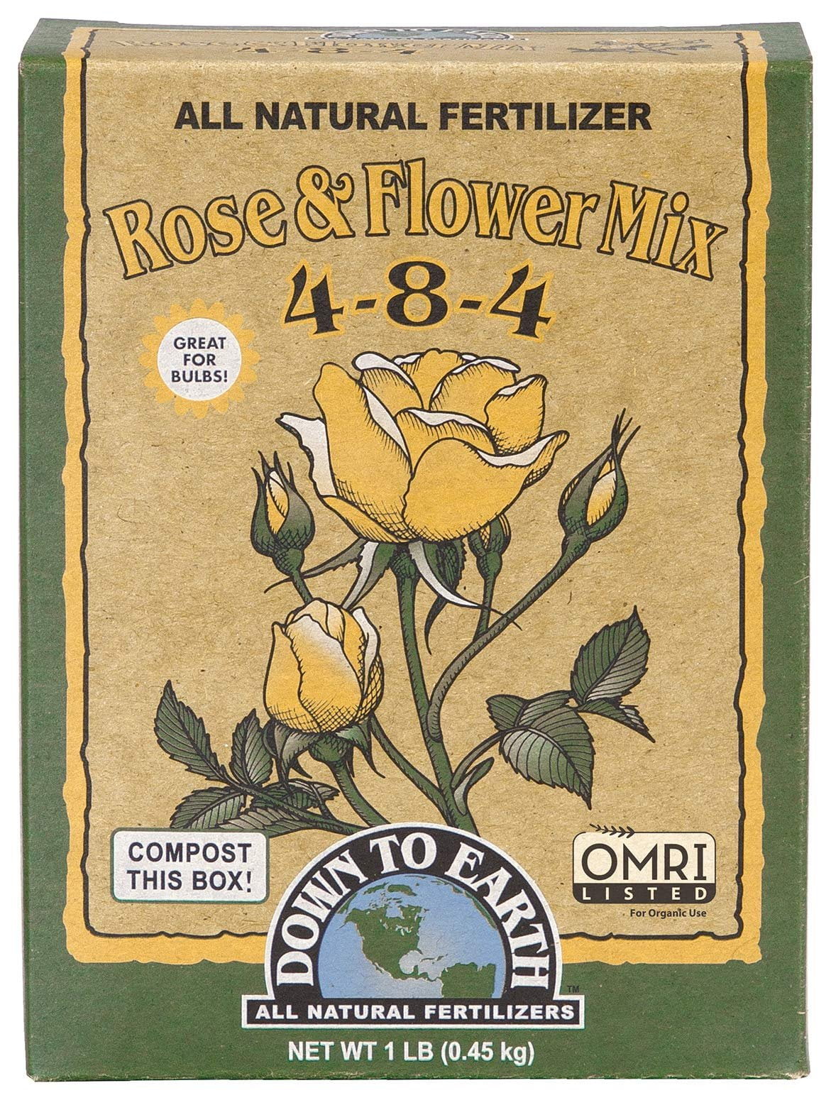 Down to Earth All Natural Rose & Flower Bulb Fertilizer Mix 4-8-4, 1 lb ...