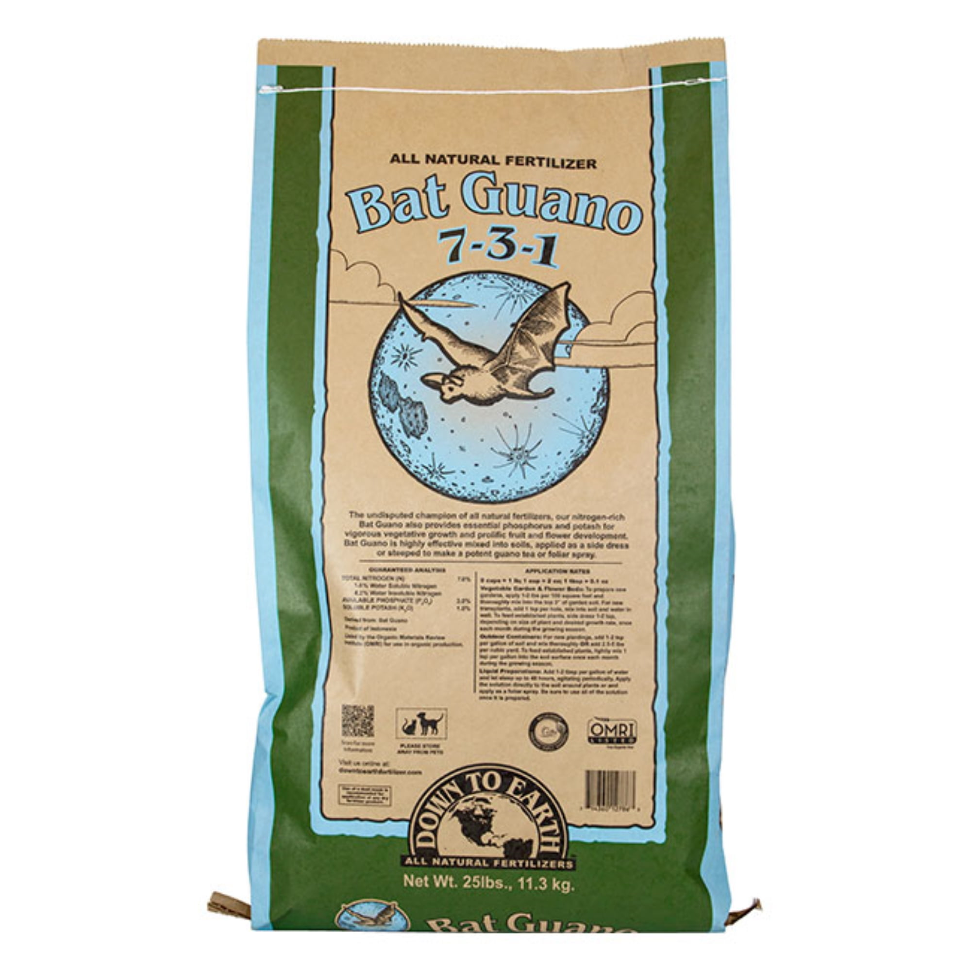 Down to Earth Organic Bat Guano Fertilizer 7-3-1, Garden Plant Food, 25 ...