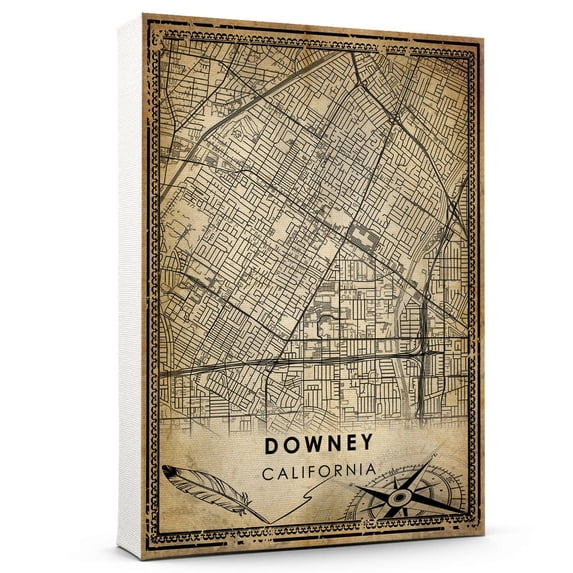 Downey Vintage Map Prints Canvas, California Map Art Canvas, Canvas ...