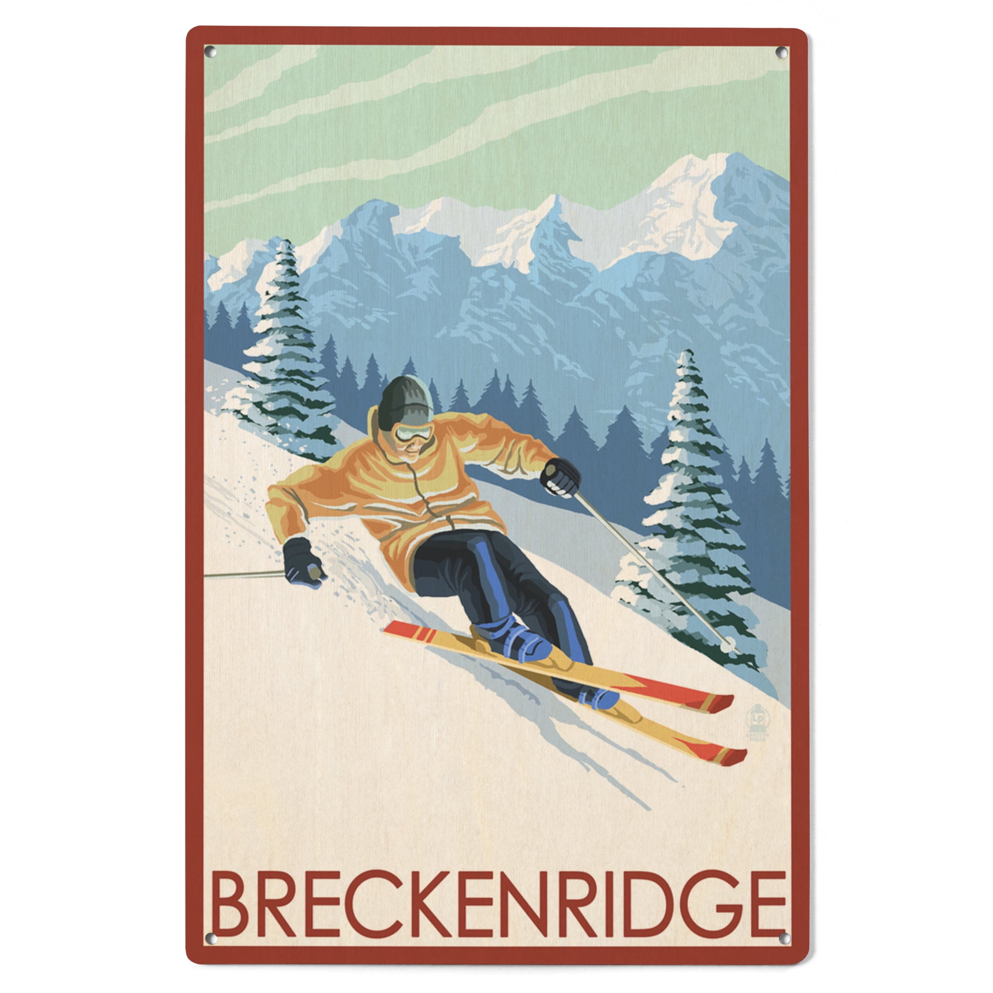 Downhill Skier, Breckenridge, Colorado Birch Wood Wall Sign (6x9 Rustic ...