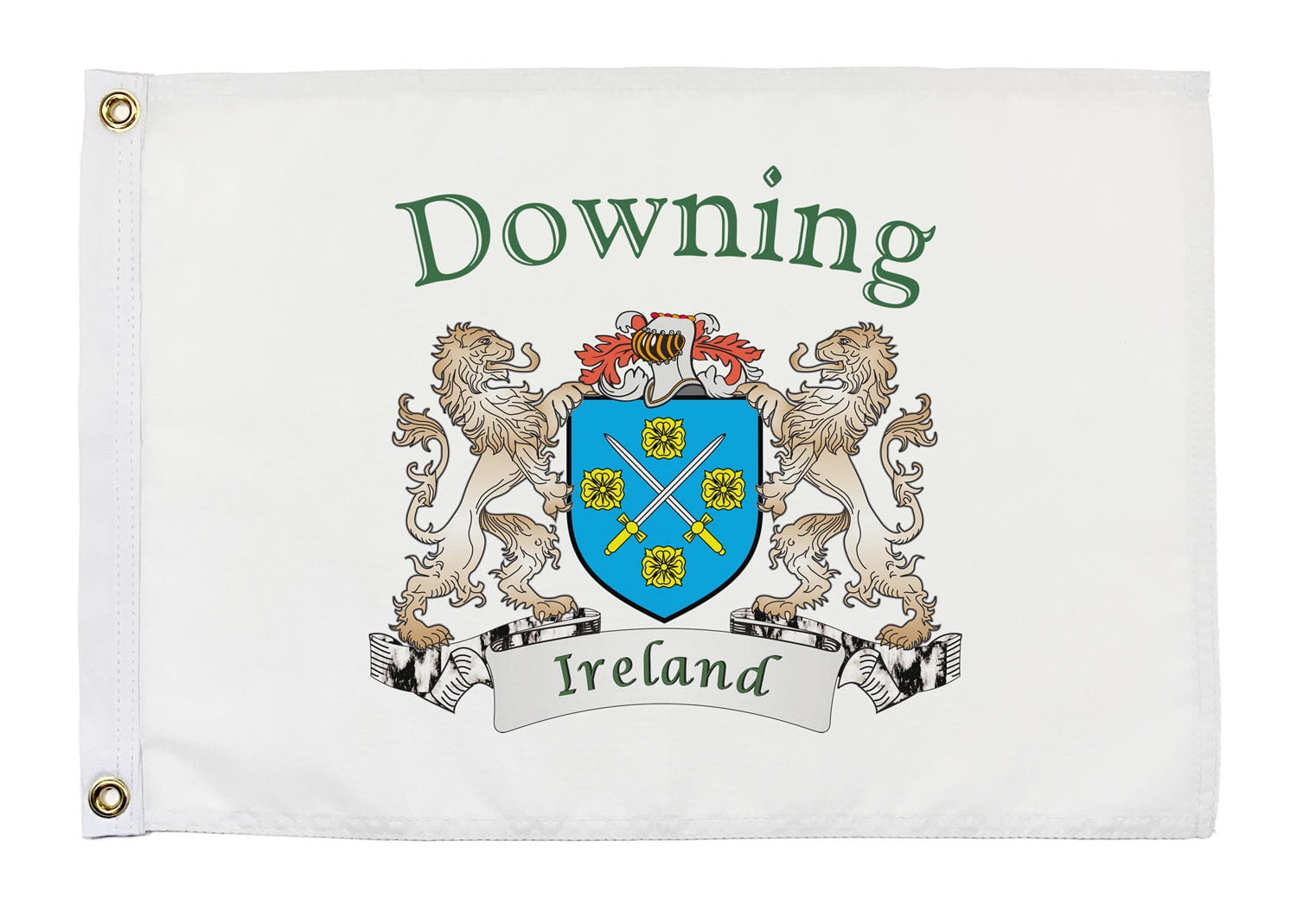 Downing Irish Coat of Arms Small White Flag - 16"x10.5" inches ...