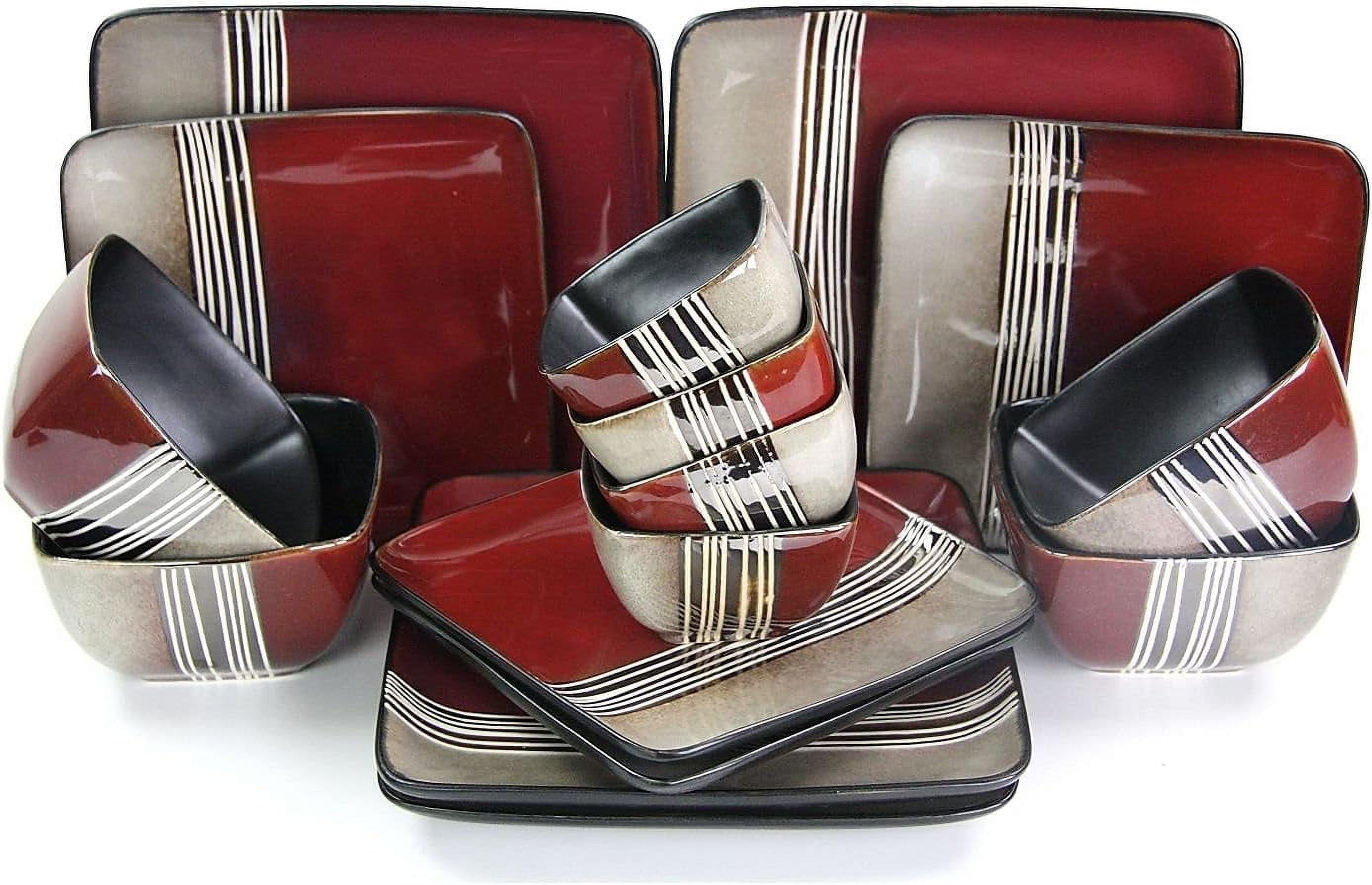 Downtown Loft 16pc Double Bowl Stoneware Dinnerware Set – Service for 4 ...