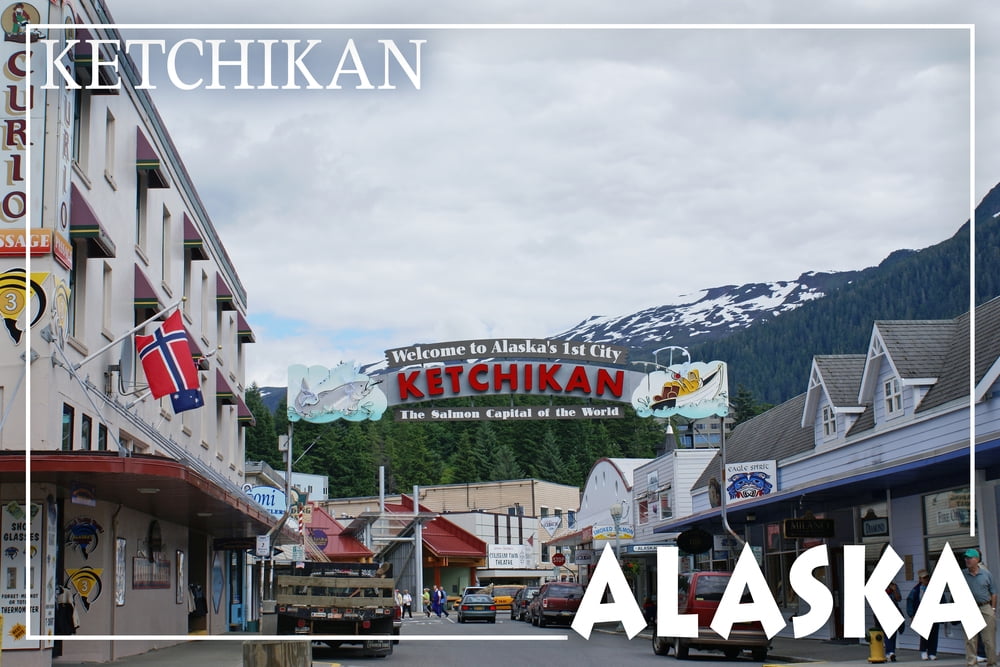Downtown and Sign, Ketchikan, Alaska (16x24 Giclee Gallery Art Print ...