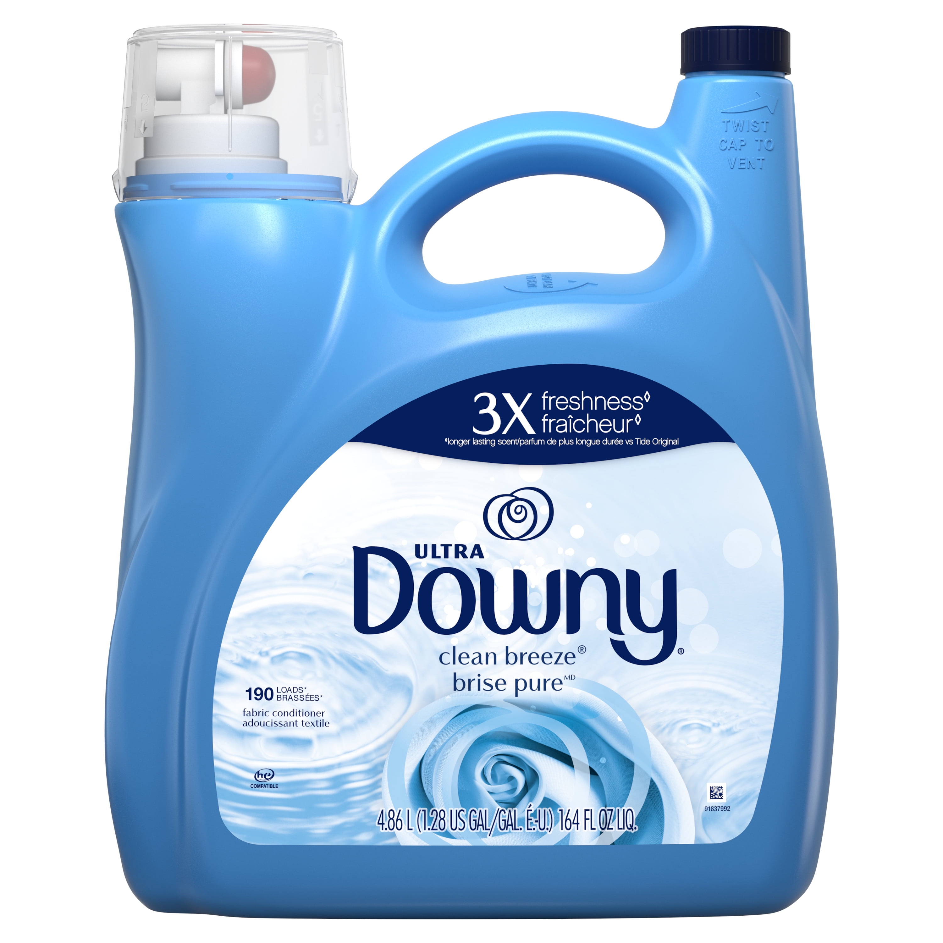 Downy Clean Breeze Fabric Softener, 164 Fl Oz, 190 Loads, HE Machines ...