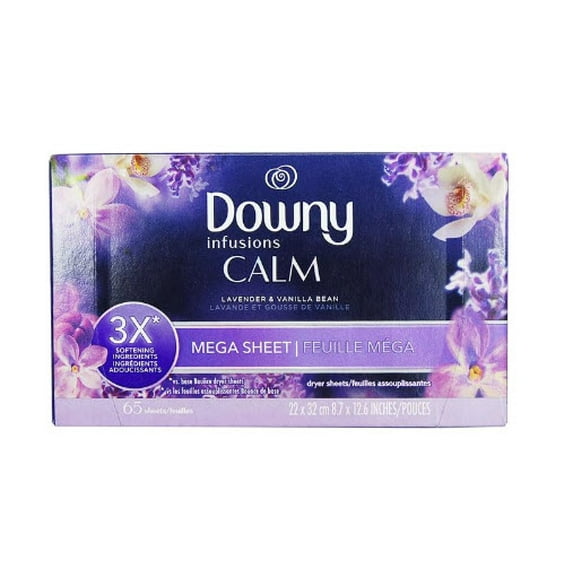 Downy Infusions Calm Lavender and Vanilla Bean, 1 Box of 65 Mega sheets ...