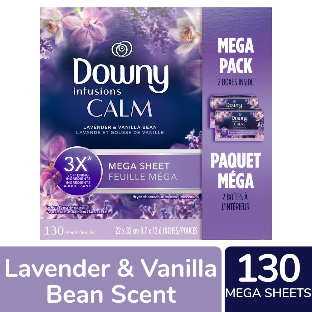 Downy Infusions Lavender & Vanilla Bean Calm Mega Dryer Sheets - 130 ct ...