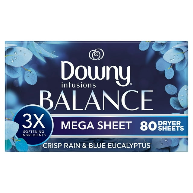 Downy Infusions Mega Dryer Sheets, BALANCE, Crisp Rain and Blue ...