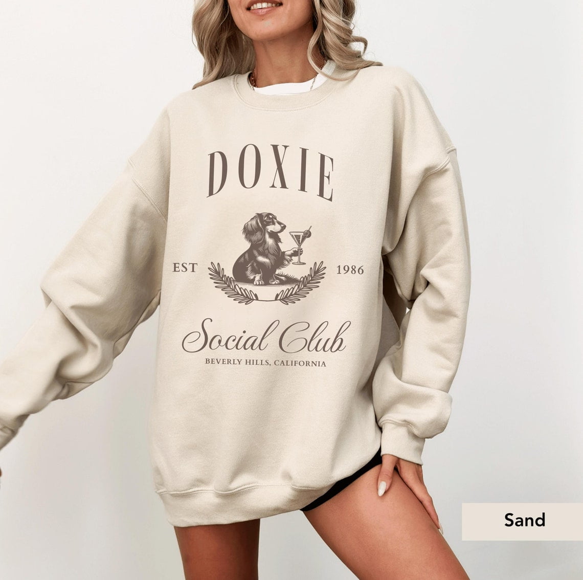 Doxie Long Haired Martini Social Club Sweatshirt, Dachshund, Weenie ...