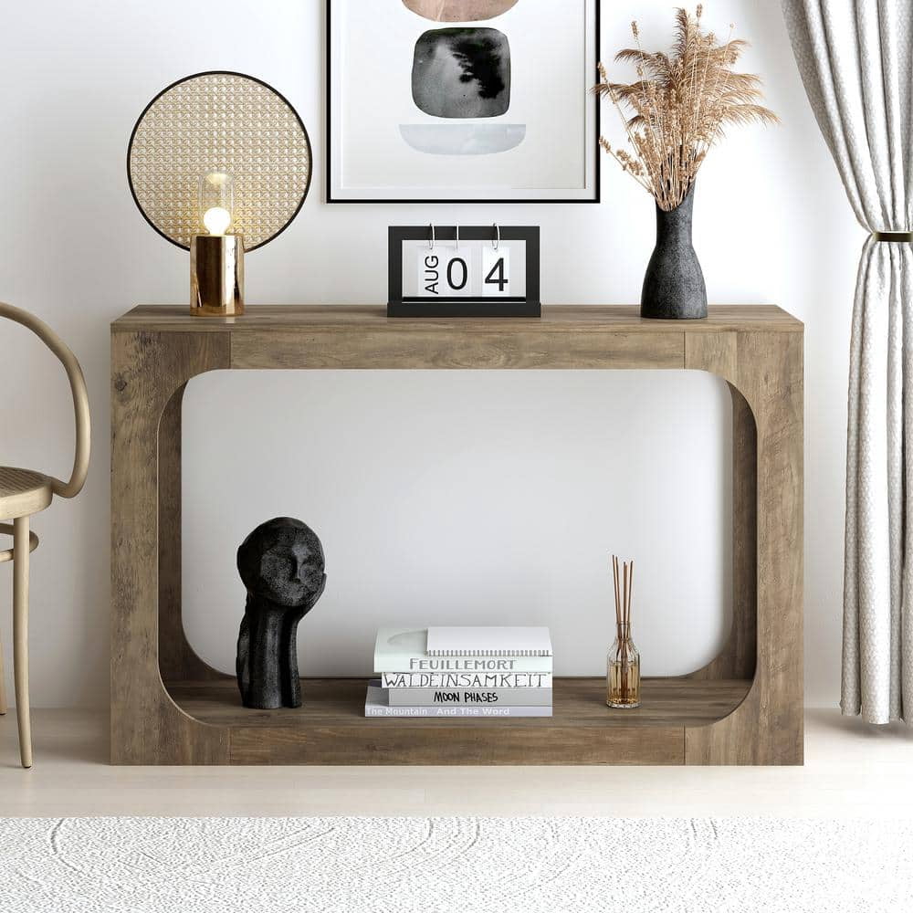 Doyle 47.0 in. Knotty Oak Brown Rectangle Engineer Wood Console Table ...