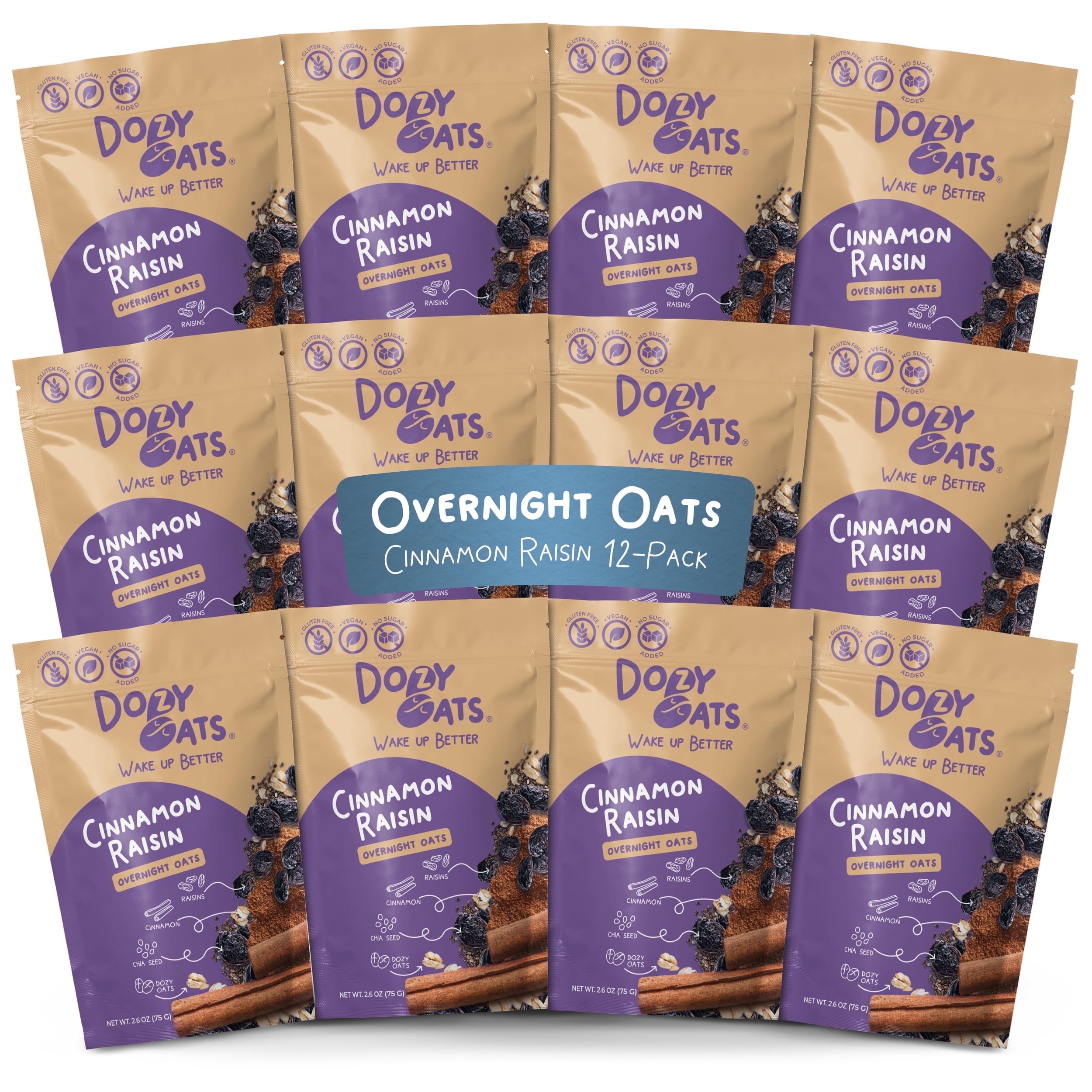 Dozy Oats Overnight Oats Cinnamon and Raisin 12-Pack Gluten-Free, Vegan ...