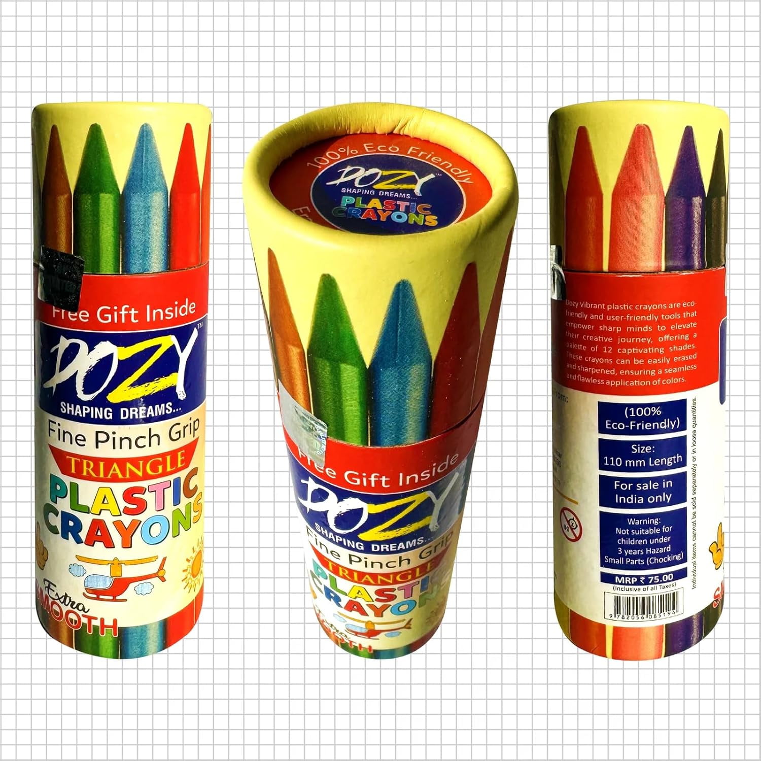Dozy Triangular Plastic Crayons Fine Pinch Grip 12 Vibrant Shades ...