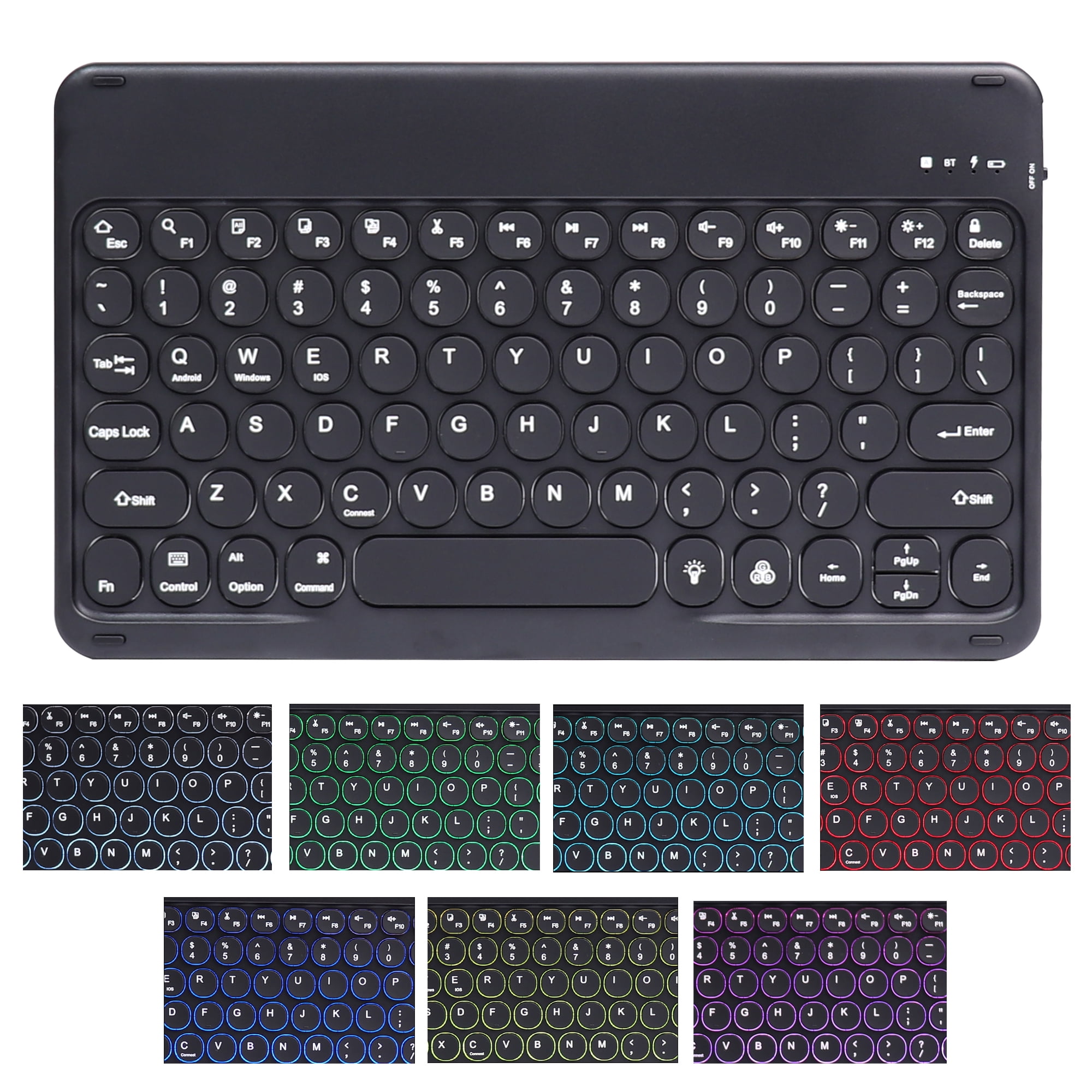 Dpisuuk 10 inch Wireless Keyboard, Ultra-Slim 7-Color Backlit Keyboard ...