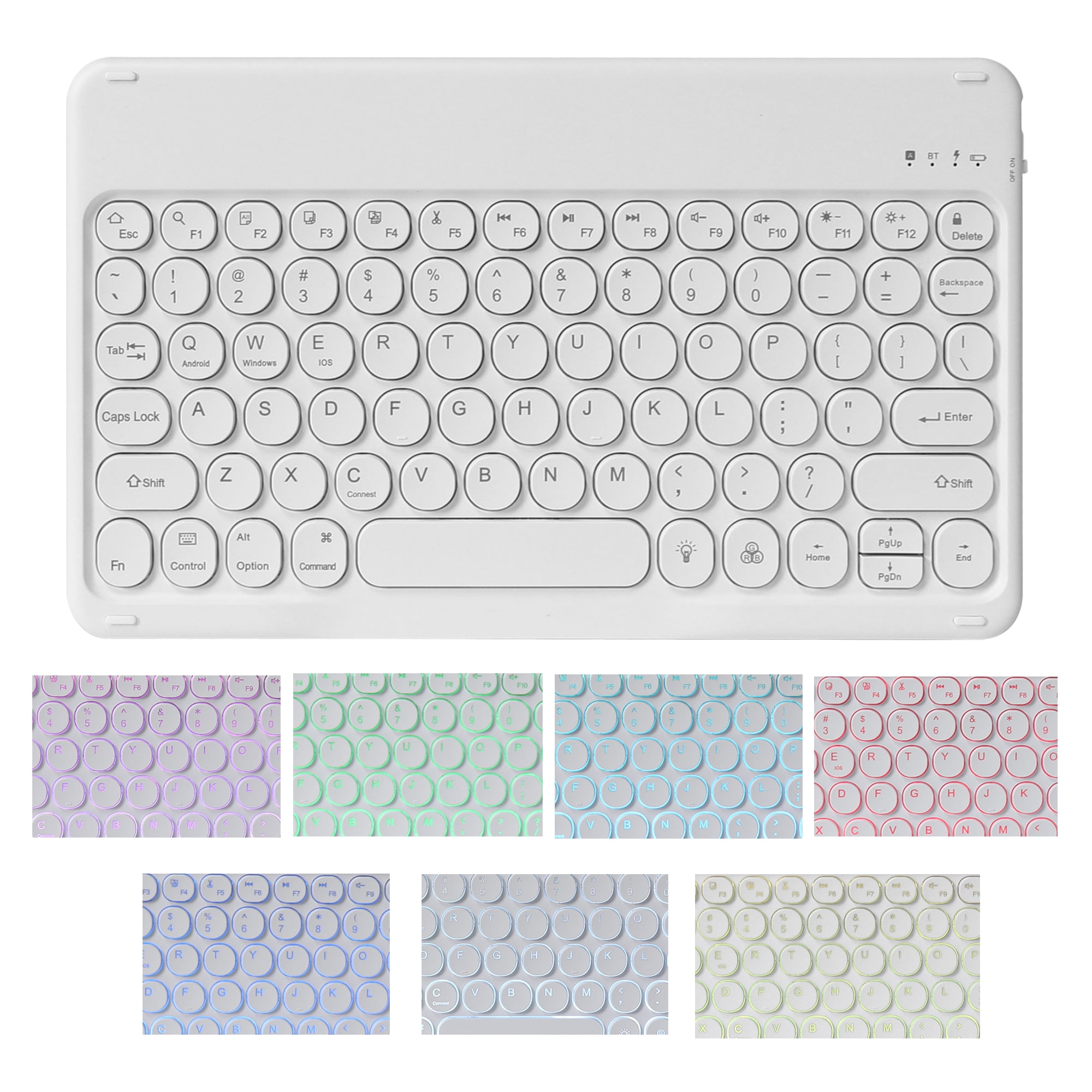 Dpisuuk 10 inch Wireless Keyboard, Ultra-Slim 7-Color Backlit Keyboard ...