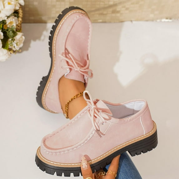 Dpityserensio Boots for Women Frosted Round Toe Lace-Up Thick Heel ...