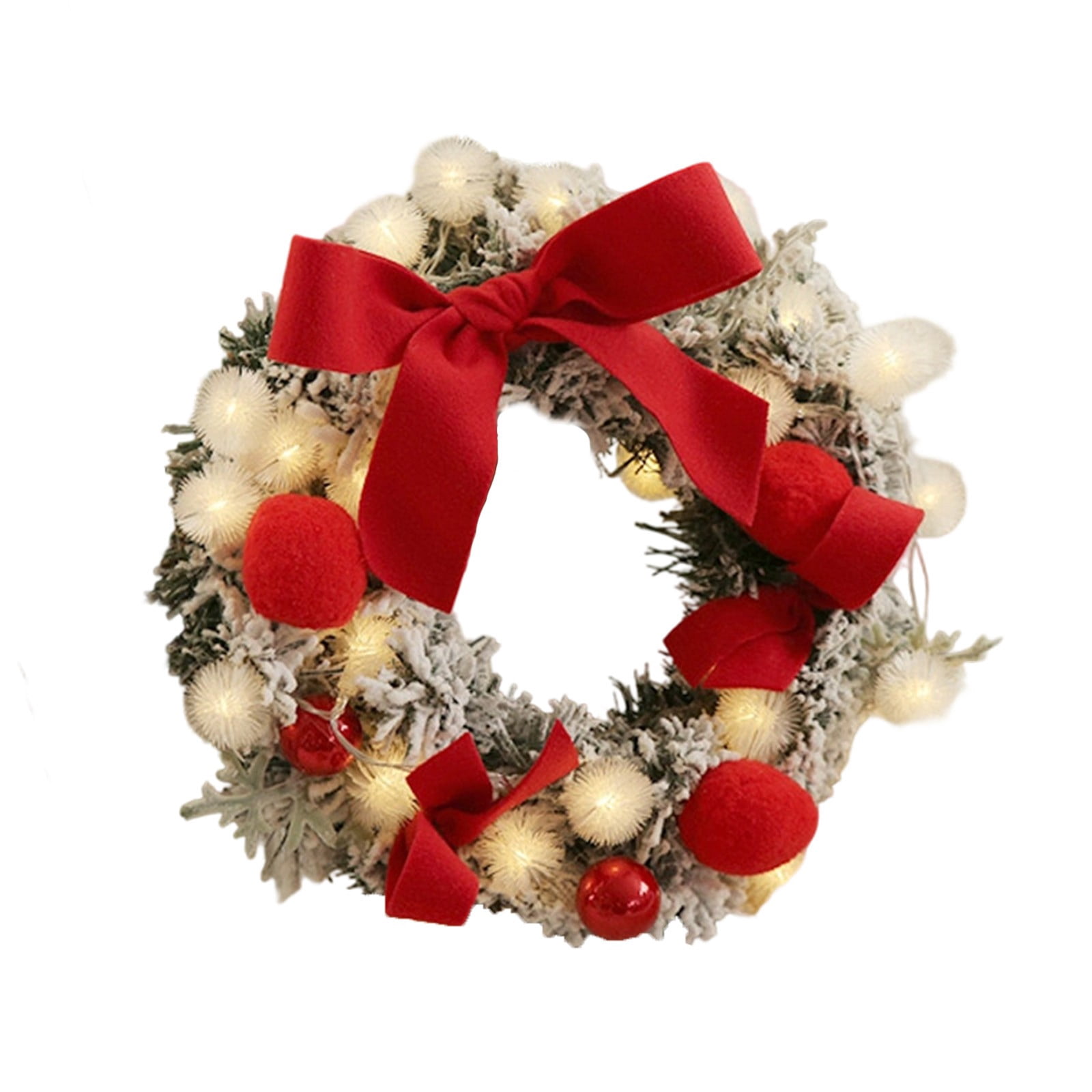 Dpityserensio Bows Xmas 30cm Lighted Flocked Christmas Wreath With LED ...