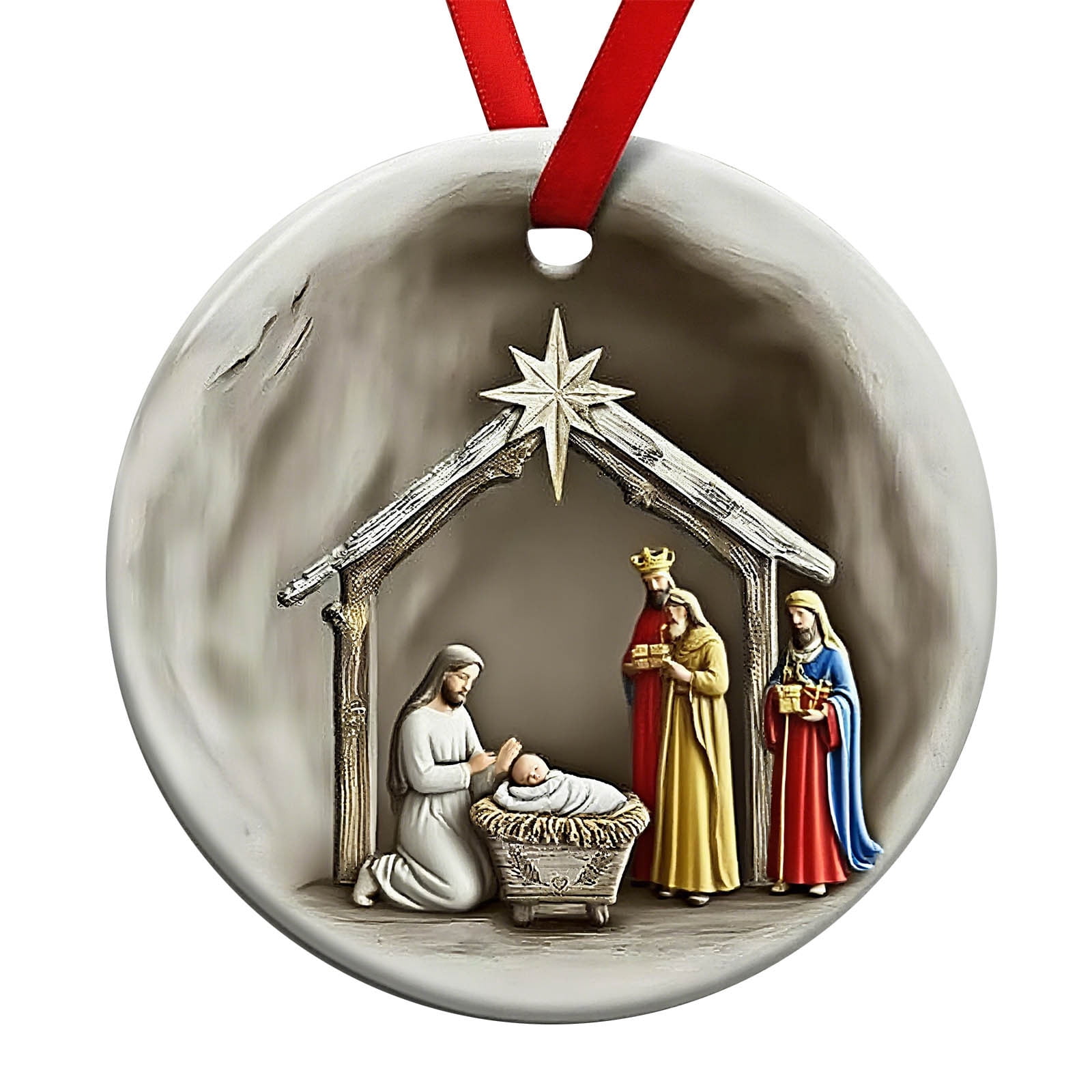 Dpityserensio Fall Decor Christmas Round Acrylic Hanging 8cm Nativity ...