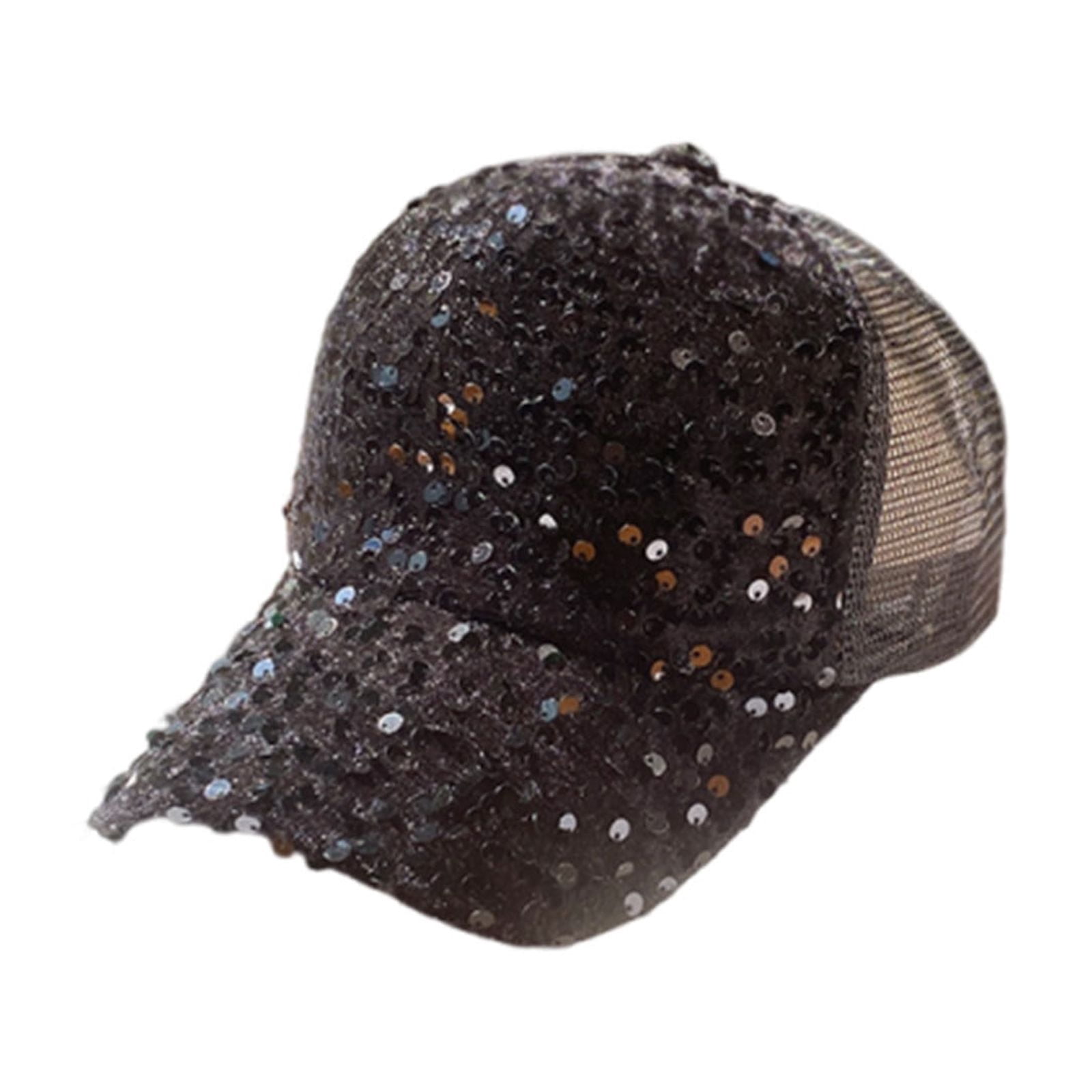 Dpityserensio Glitter Sequin Baseball Cap Hat Adjustable Mesh Caps ...