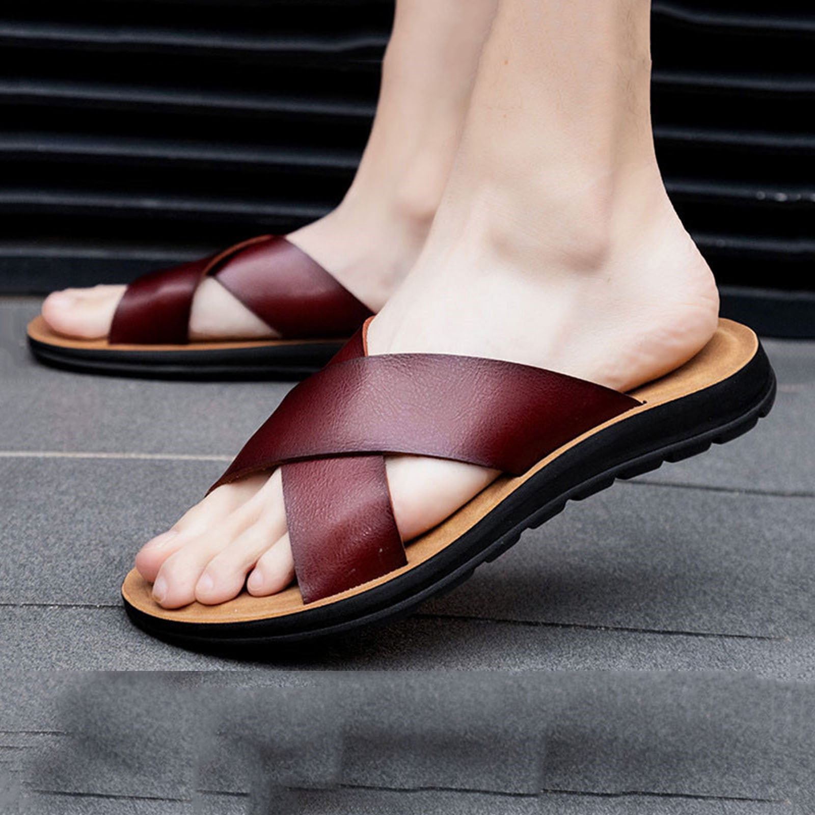 Dpityserensio Men's Flip Flops Casual Solid-Colored Outdoor Thong ...