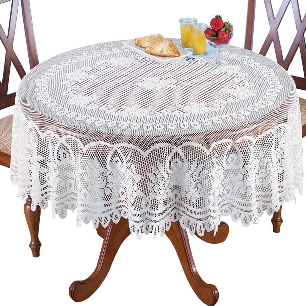 "Dpityserensio 70"" White Lace Round Tablecloth, Floral Dining Table ...