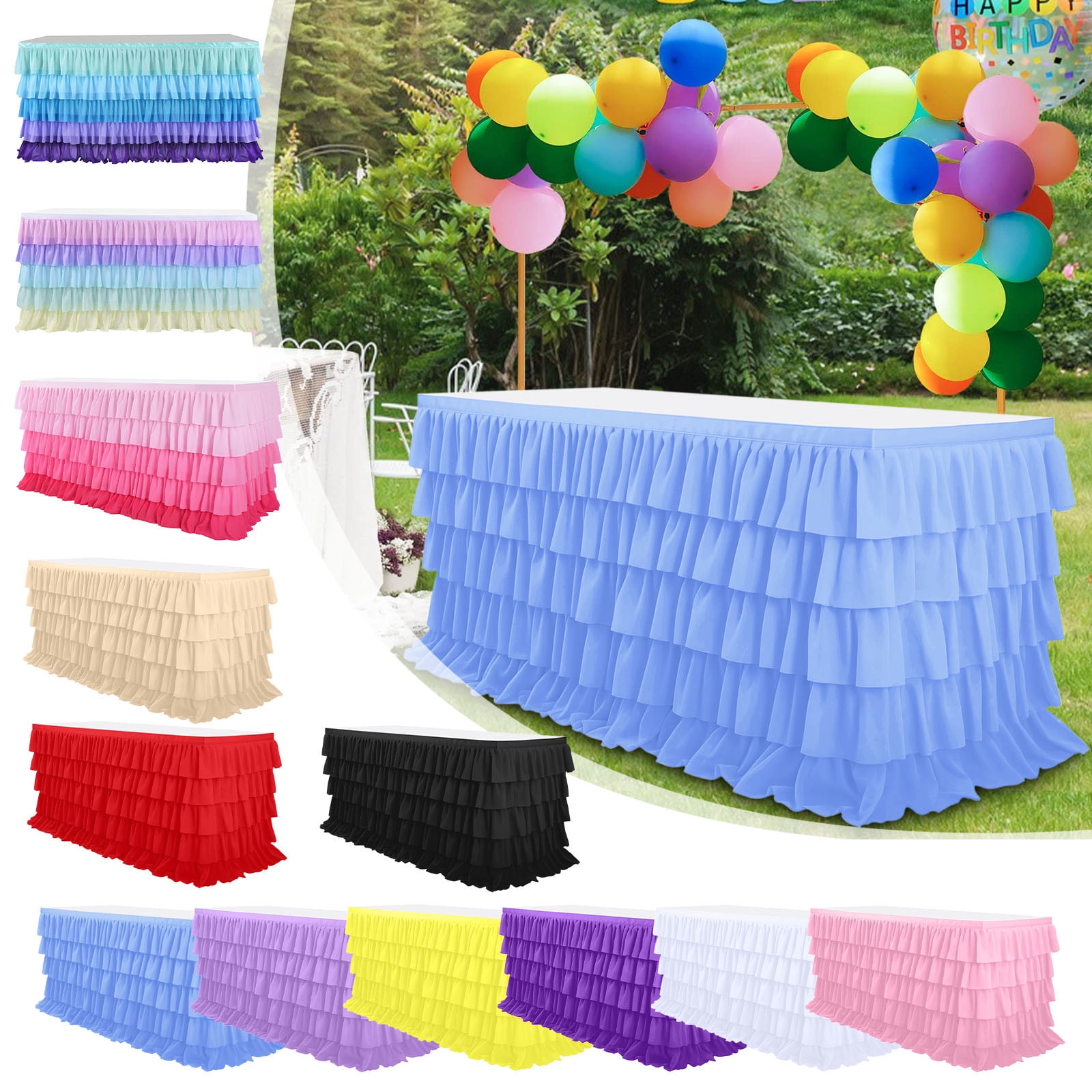 Dpityserensio Table Skirt for Rectangle Tables 9ft Five-layer Pleated ...