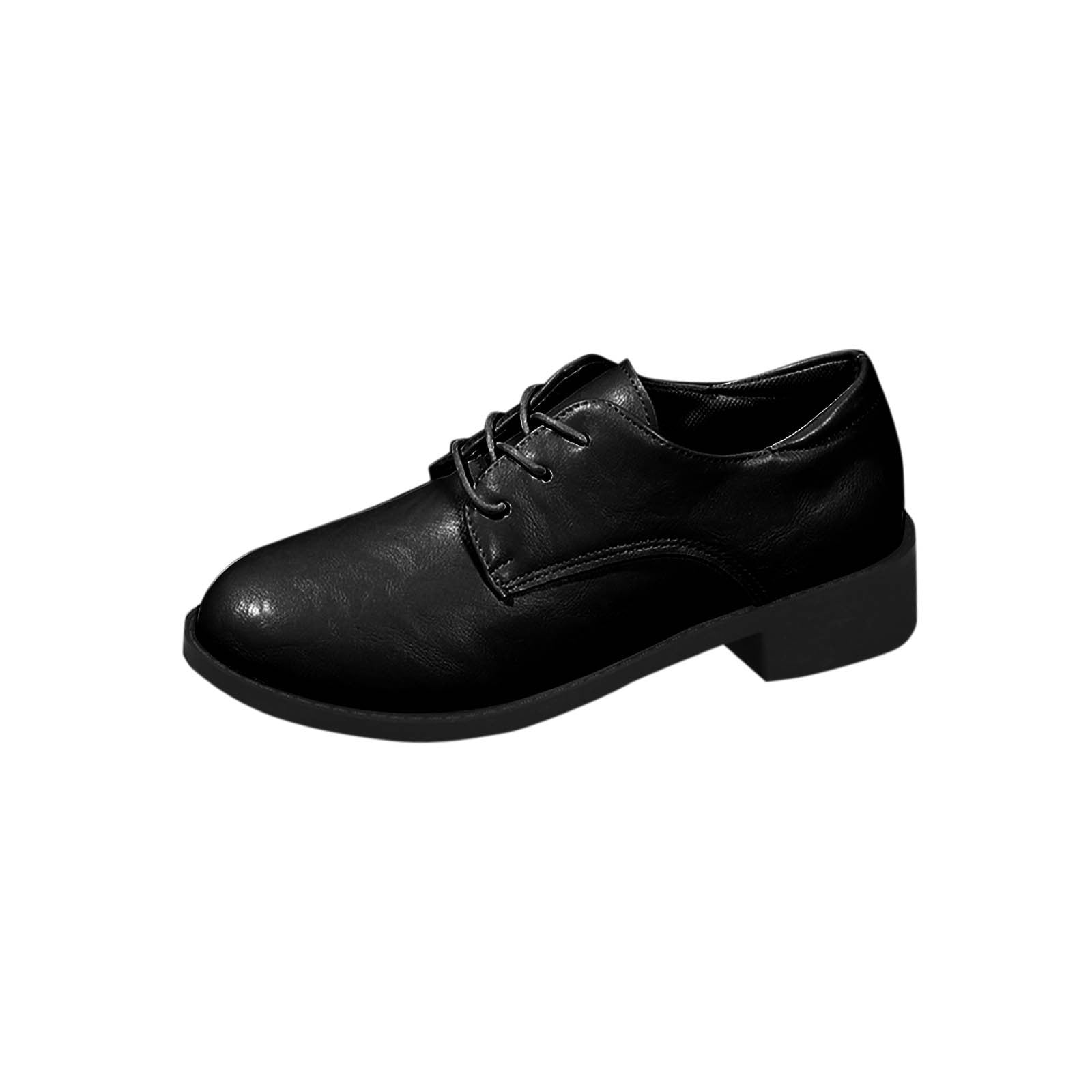 Dpityserensio Women's Loafers Solid Color Round Toe Lace-Up Shallow ...