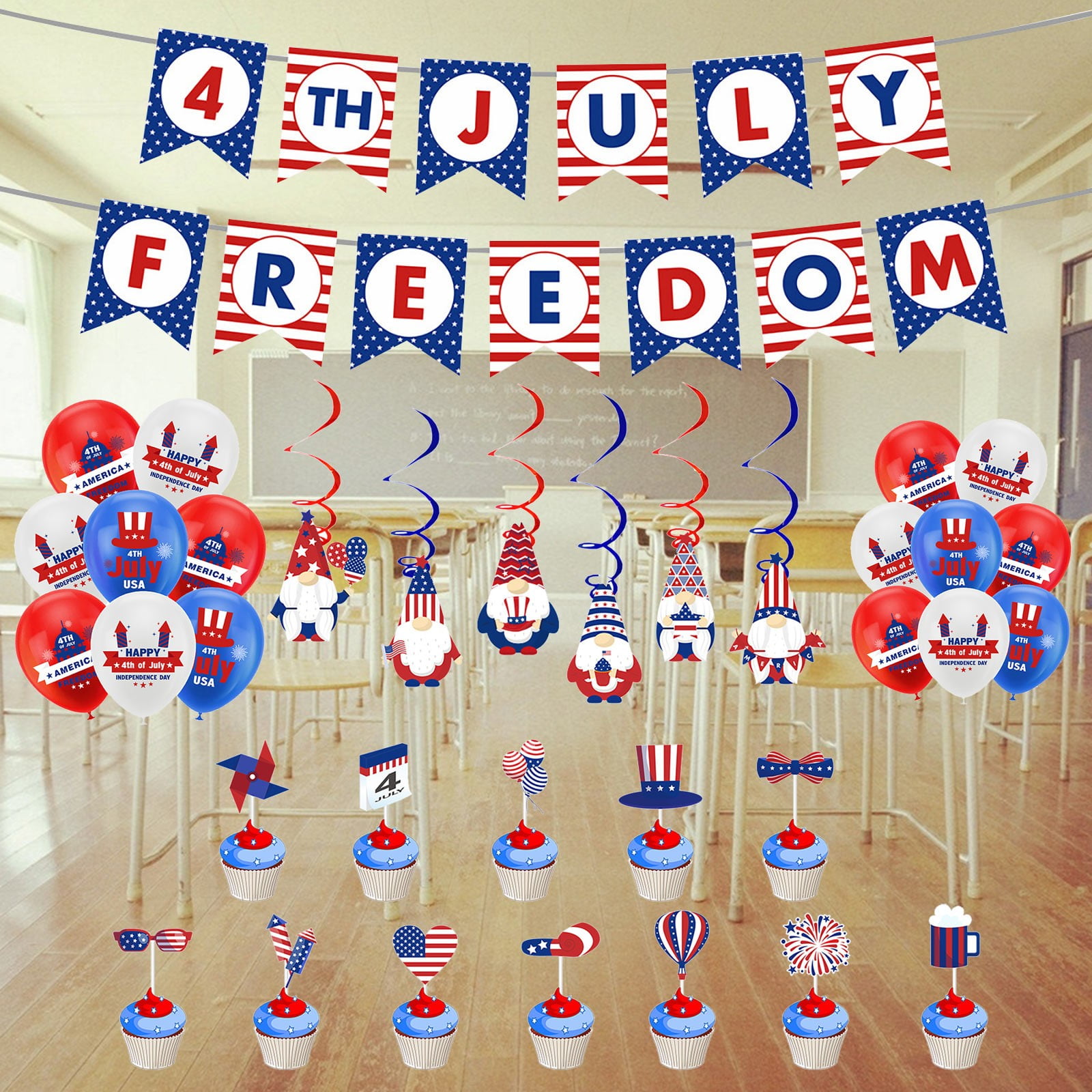 Dpkshia Party Flag Balloon Set Fourth Of July Decorations Hanging Shiny