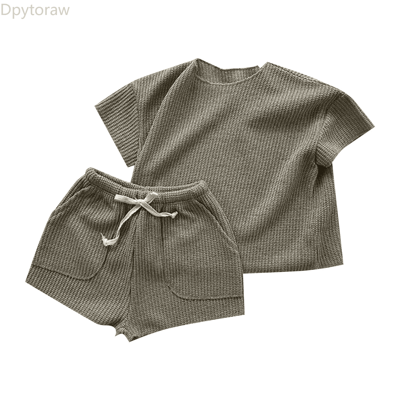 Dpytoraw Baby Loose Knitted Short Sleeve Home Clothes Solid Color Suit ...