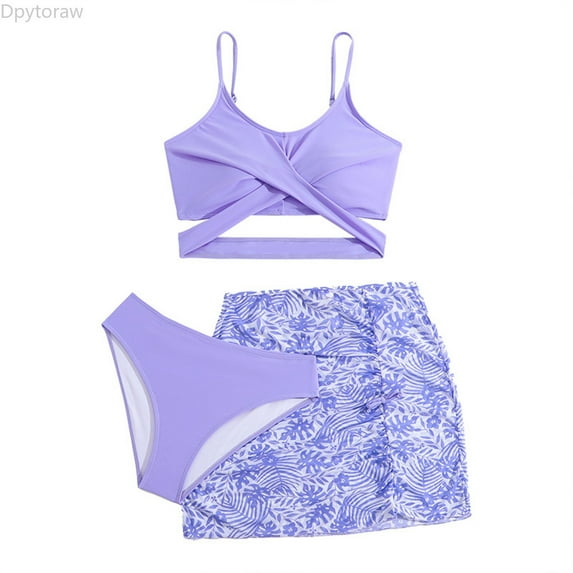 Dpytoraw Children's Girls Swimsuit Three Piece Printed Middle And Large ...